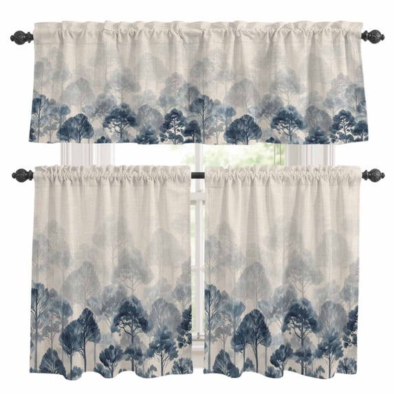 Blue Forest Kitchen Curtains Sets for Windows 24 Inch Length, Farmhouse ...