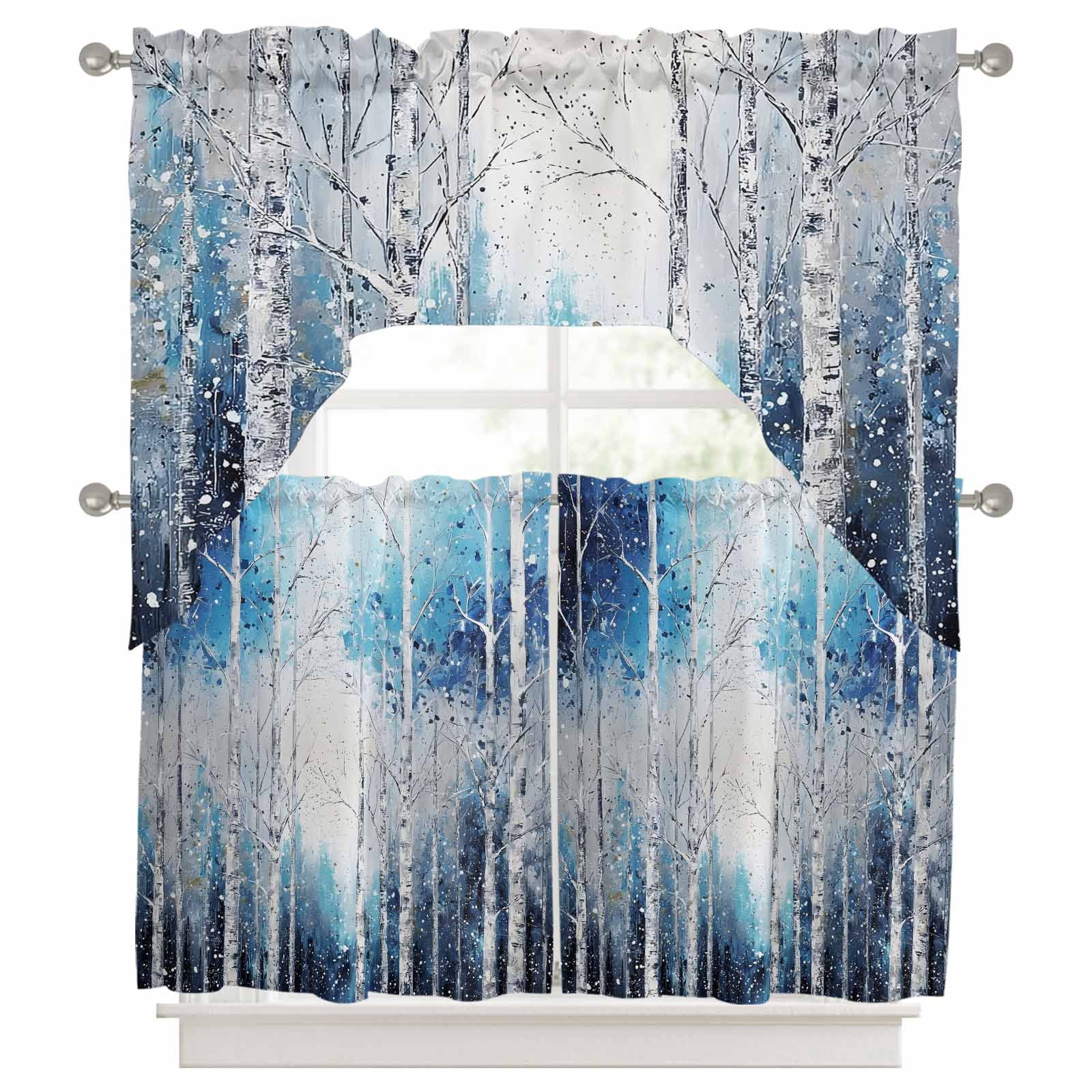 Blue Forest Kitchen Curtains Swag Valance and Tier Curtains Set 24 Inch ...