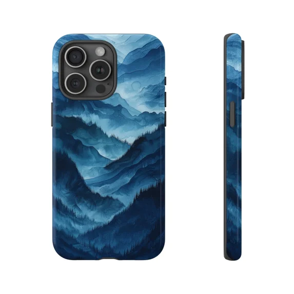 Blue Forest Mountain Watercolor Art Case for iPhone 17 11 12 13 14 15 ...