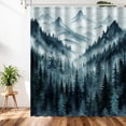 Blue Forest Natural Shower Curtain, Mountain Misty Rustic Woodland Pine ...