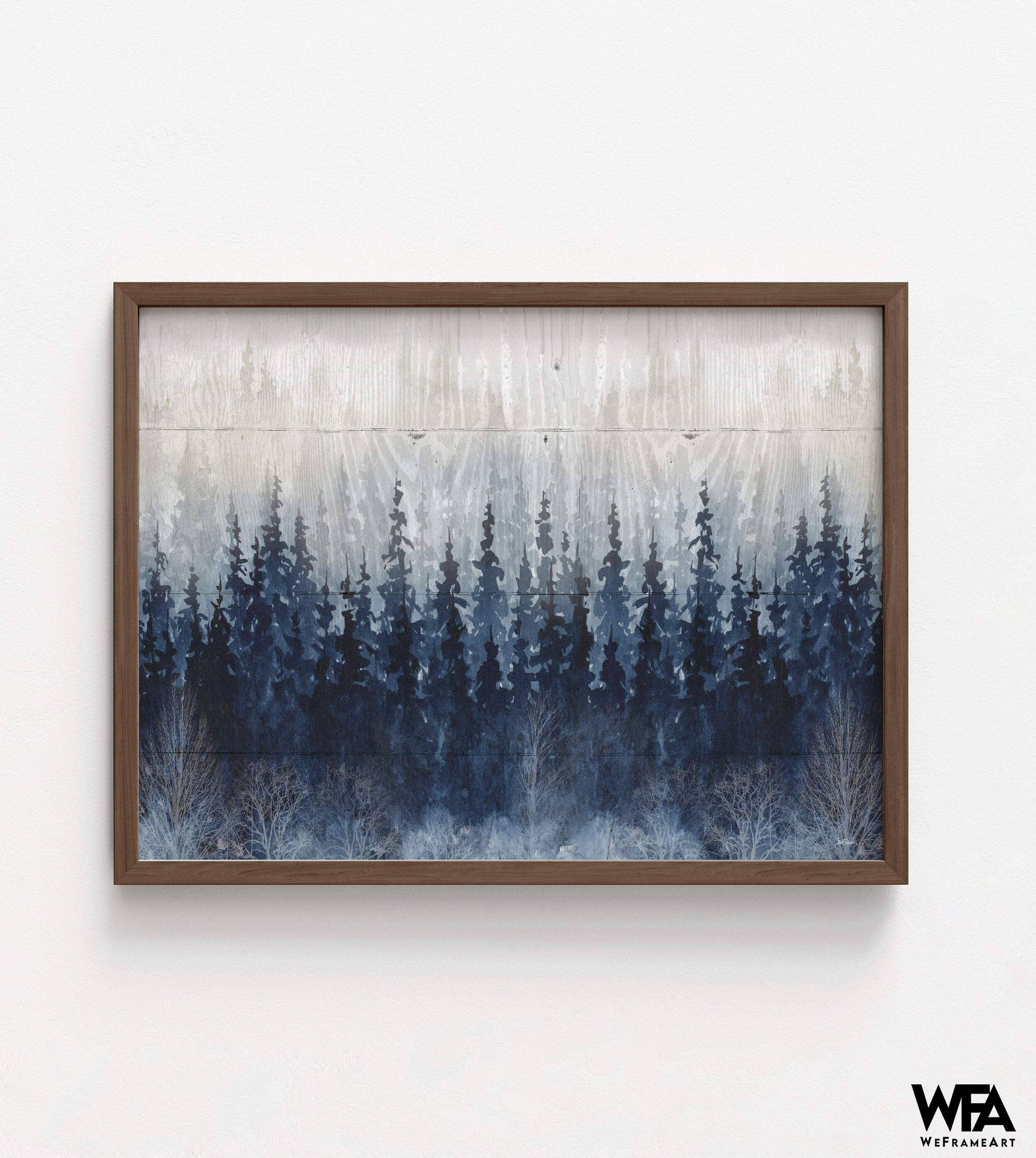 Blue Forest Painting Print, Framed Abstract Forest Wall Art, Landscape ...