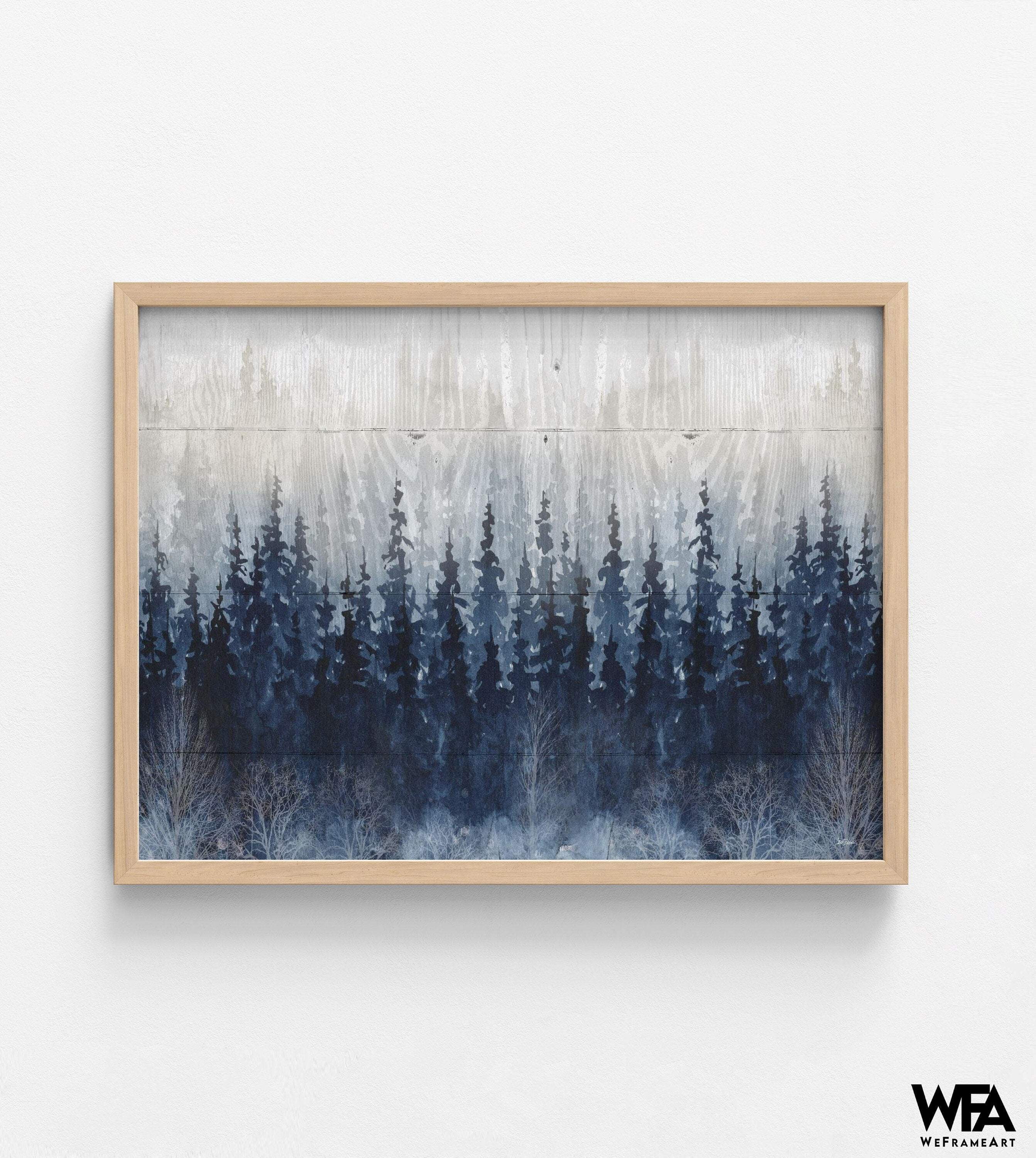 Blue Forest Painting Print, Framed Abstract Forest Wall Art, Landscape ...