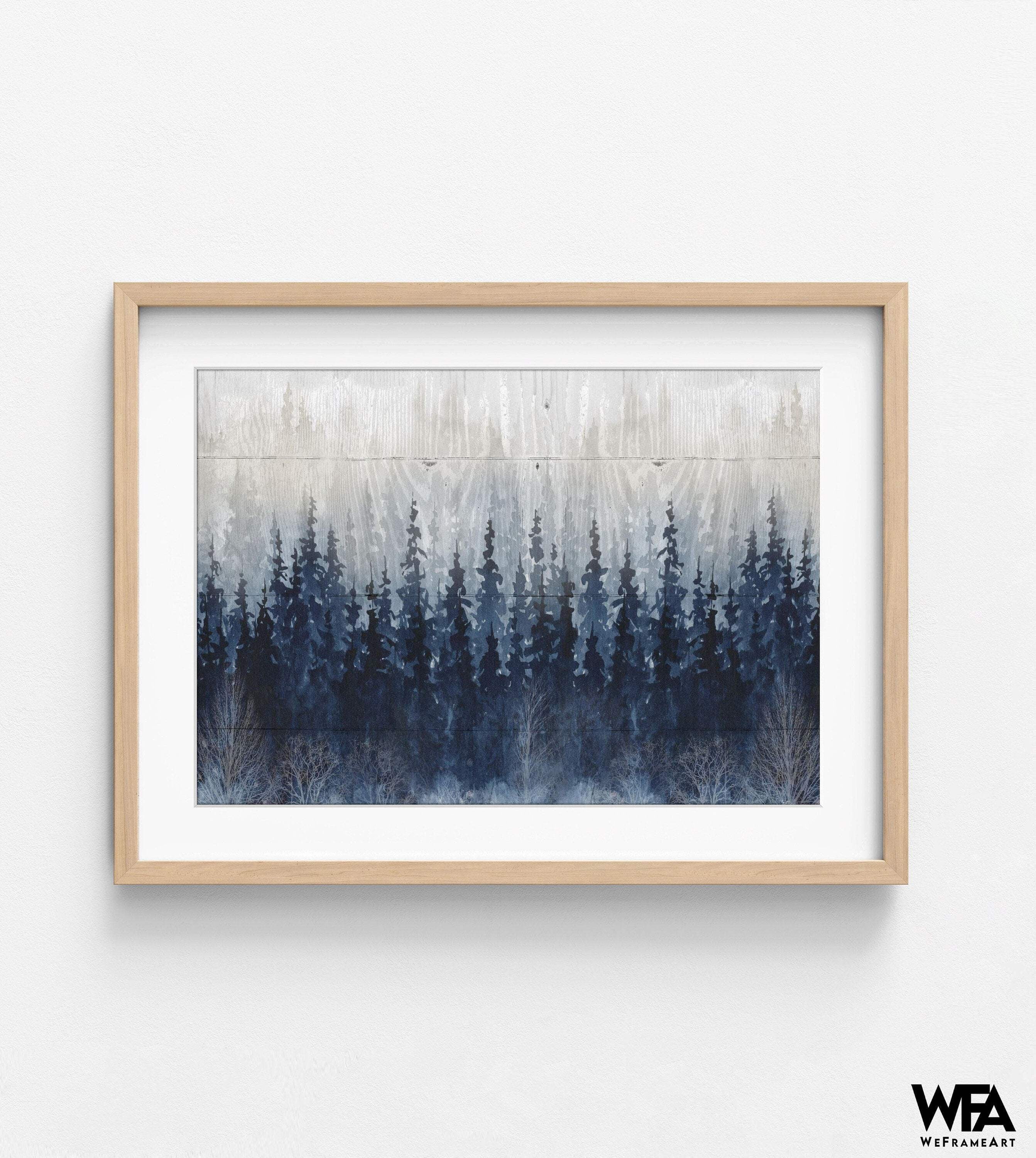 Blue Forest Painting Print, Framed Abstract Forest Wall Art, Landscape ...