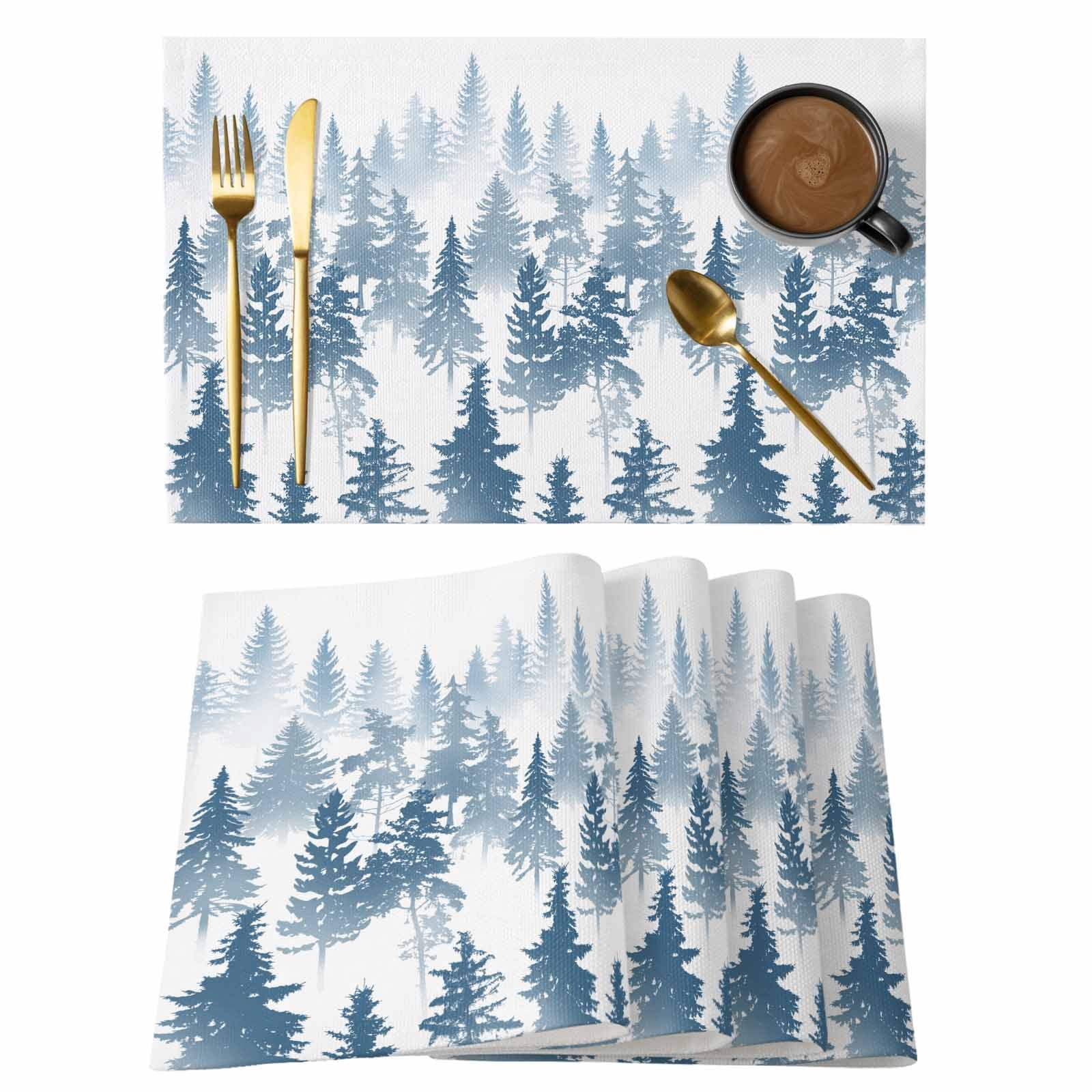 Blue Forest Placemats Set of 12, Cotton Linen Fabric Place Mats ...