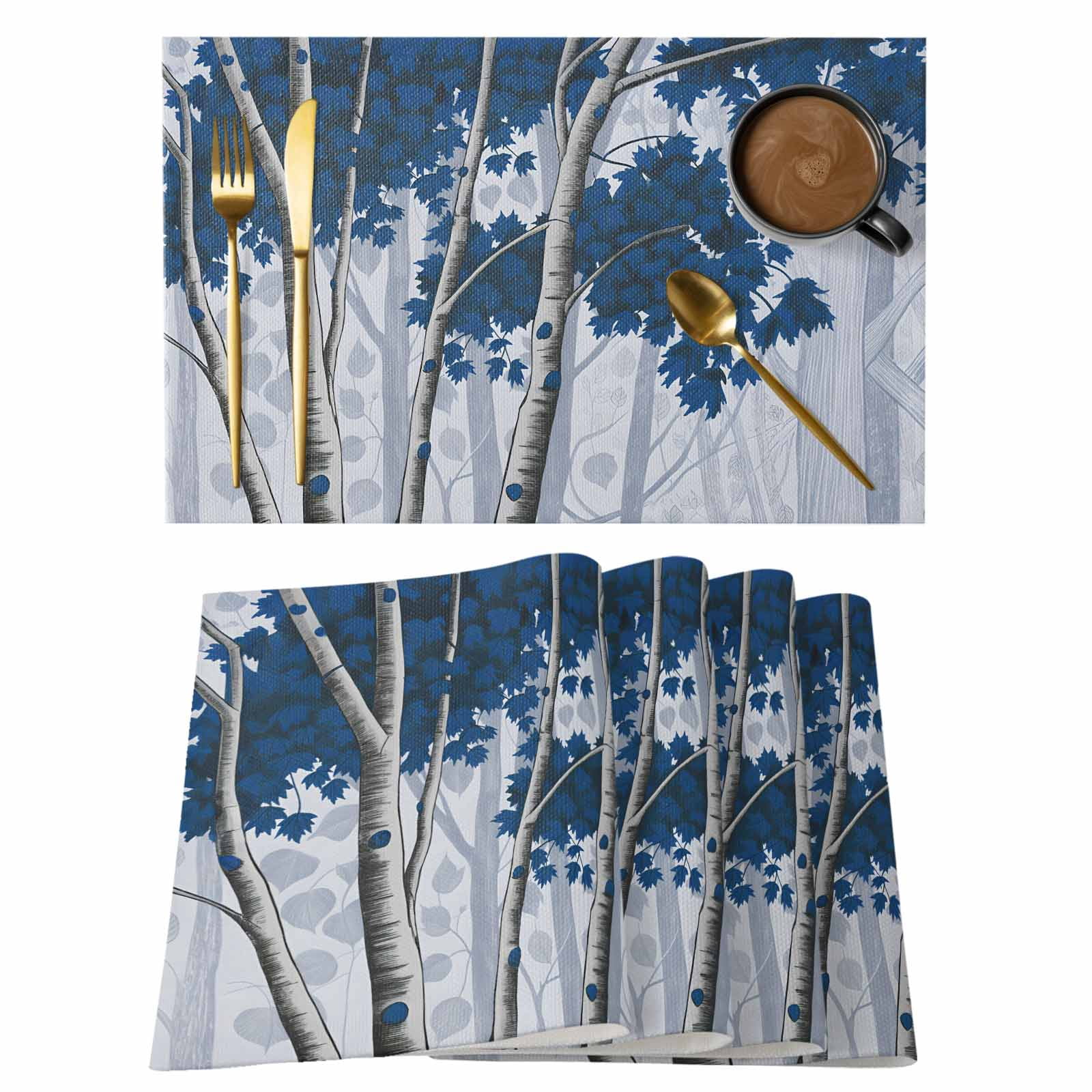 Blue Forest Placemats Set of 12 Vintage Fall Maple Leaf Tree Branch ...