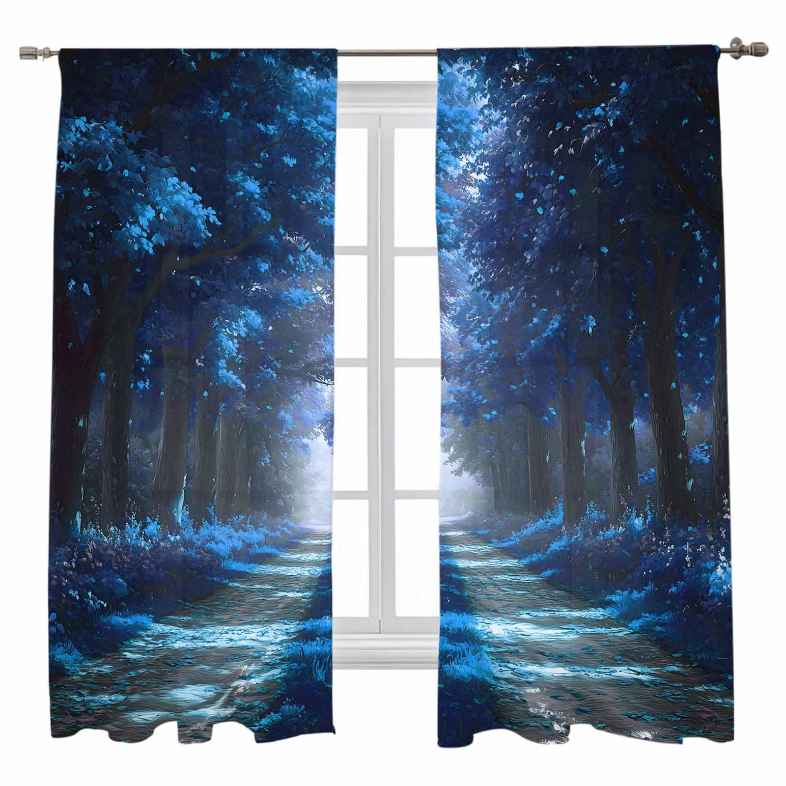 Blue Forest Sheer Curtains 72 inches Long, Countryside Woods Modern Art ...