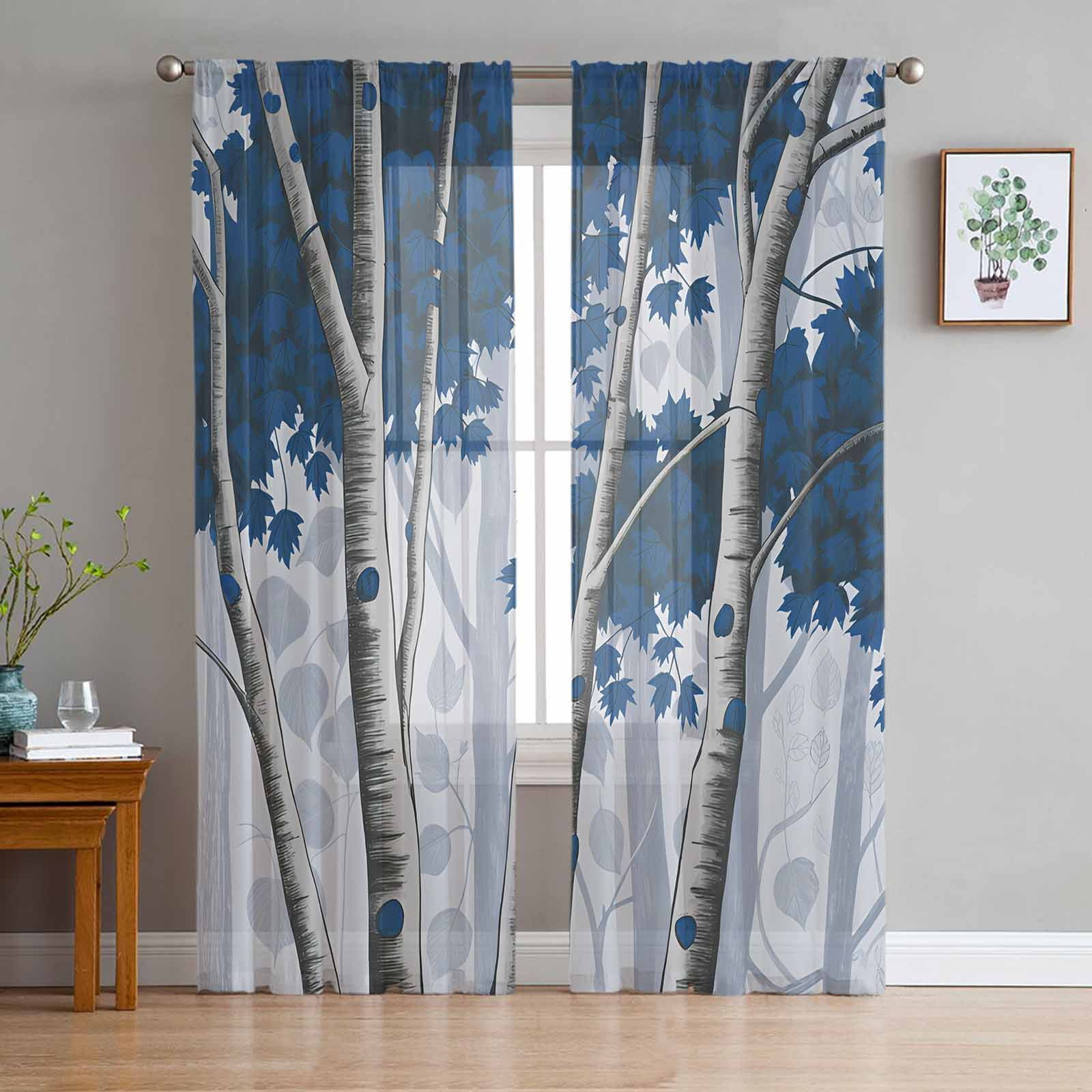 Blue Forest Sheer Curtains 84 Inches Long 2 Panels Set, Window Sheer ...