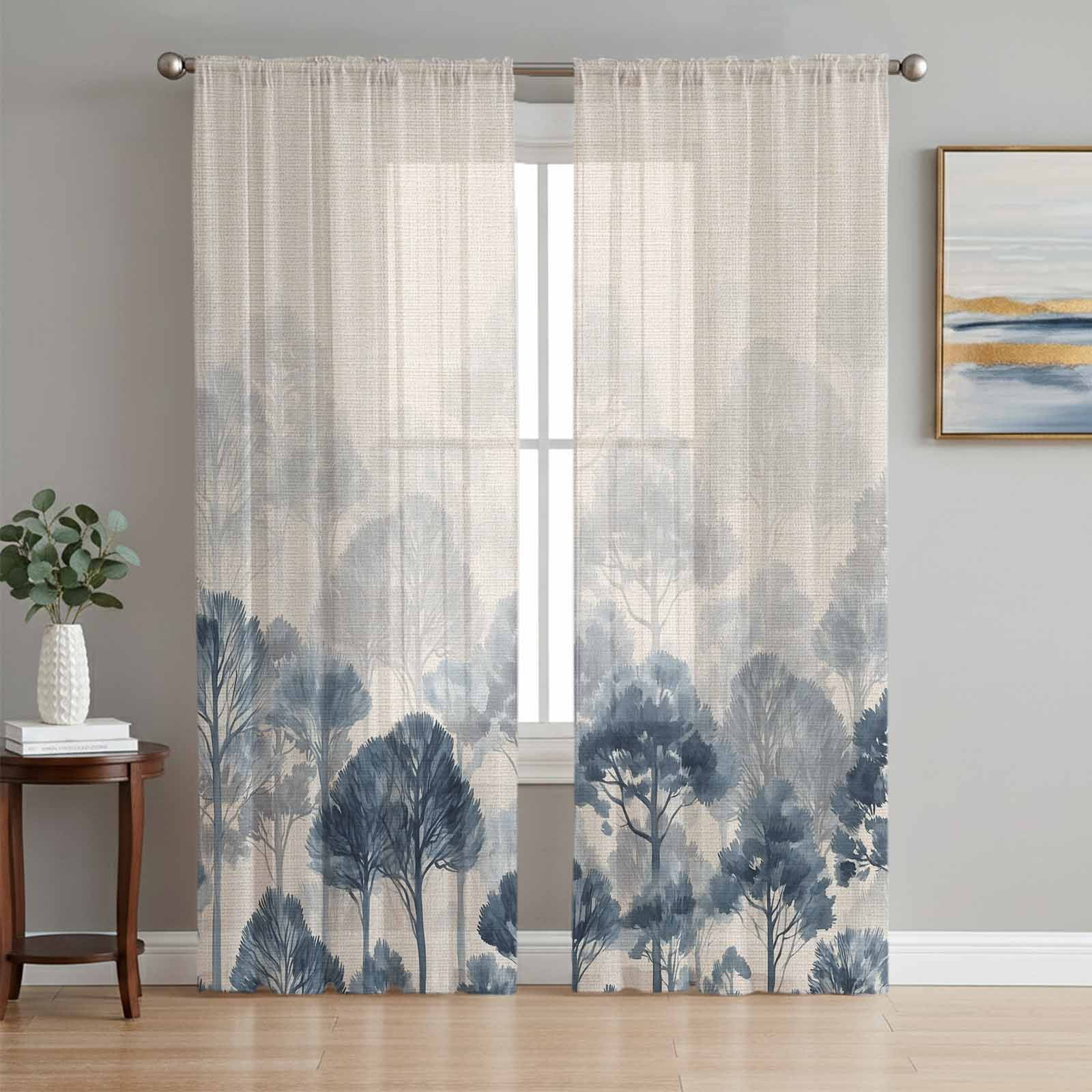 Blue Forest Sheer Curtains 96 Inch Length 2 Panels Set, Farmhouse ...