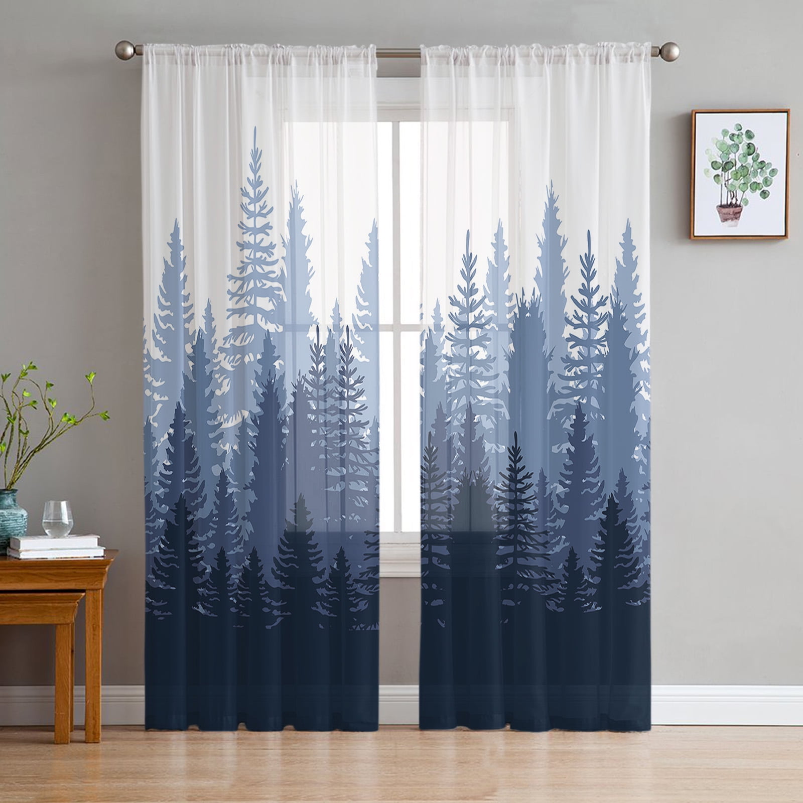 Blue Forest, Sheer Curtains 96 Inches Long 2 Panels Set, Window Sheer ...