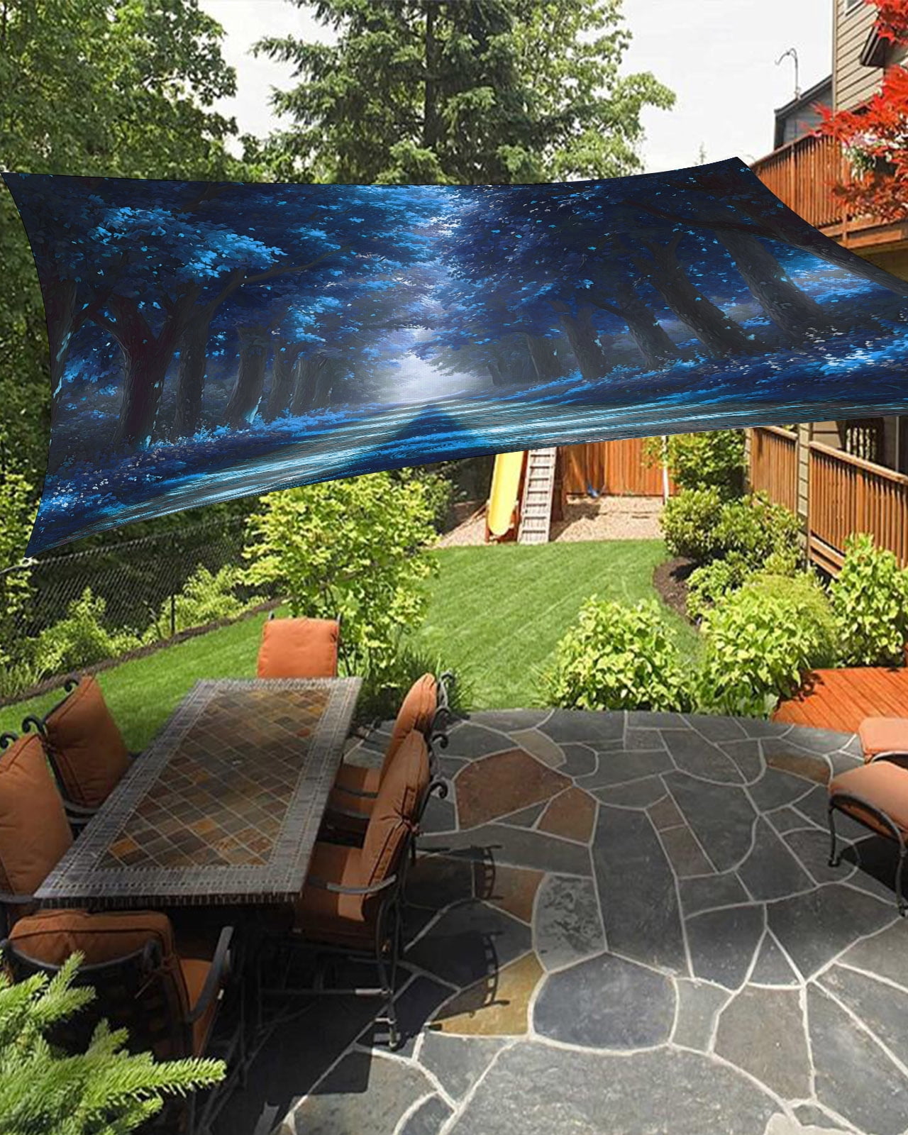 Blue Forest Sun Shade Sail 6.5'X10' Countryside Woods UV Block Outdoor ...