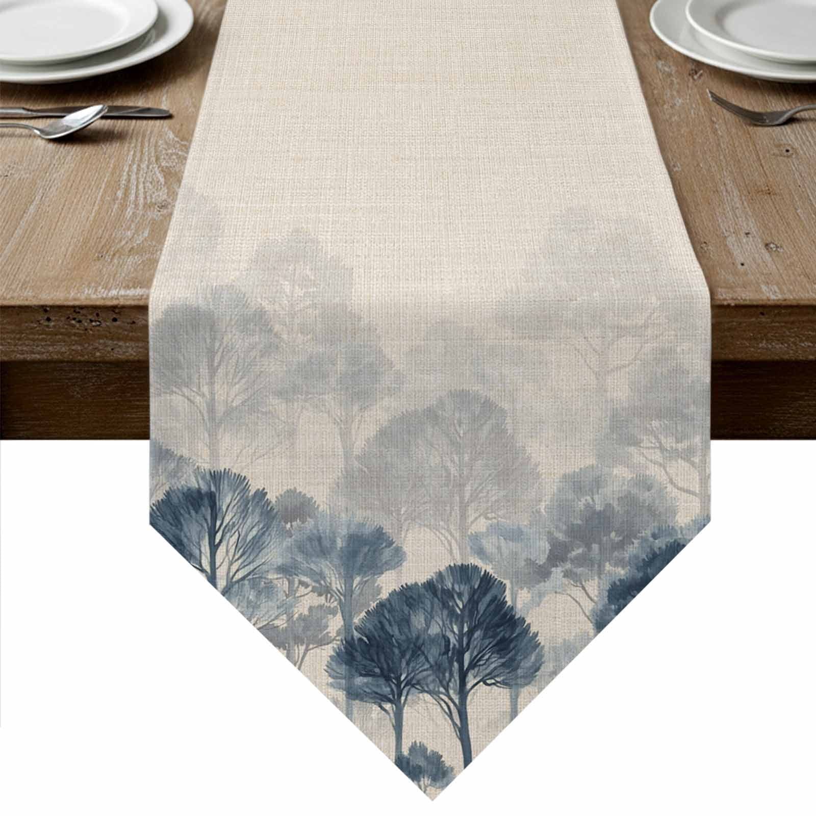 Blue Forest Table Runner Linen Burlap Table Runner 72 Inches Long ...