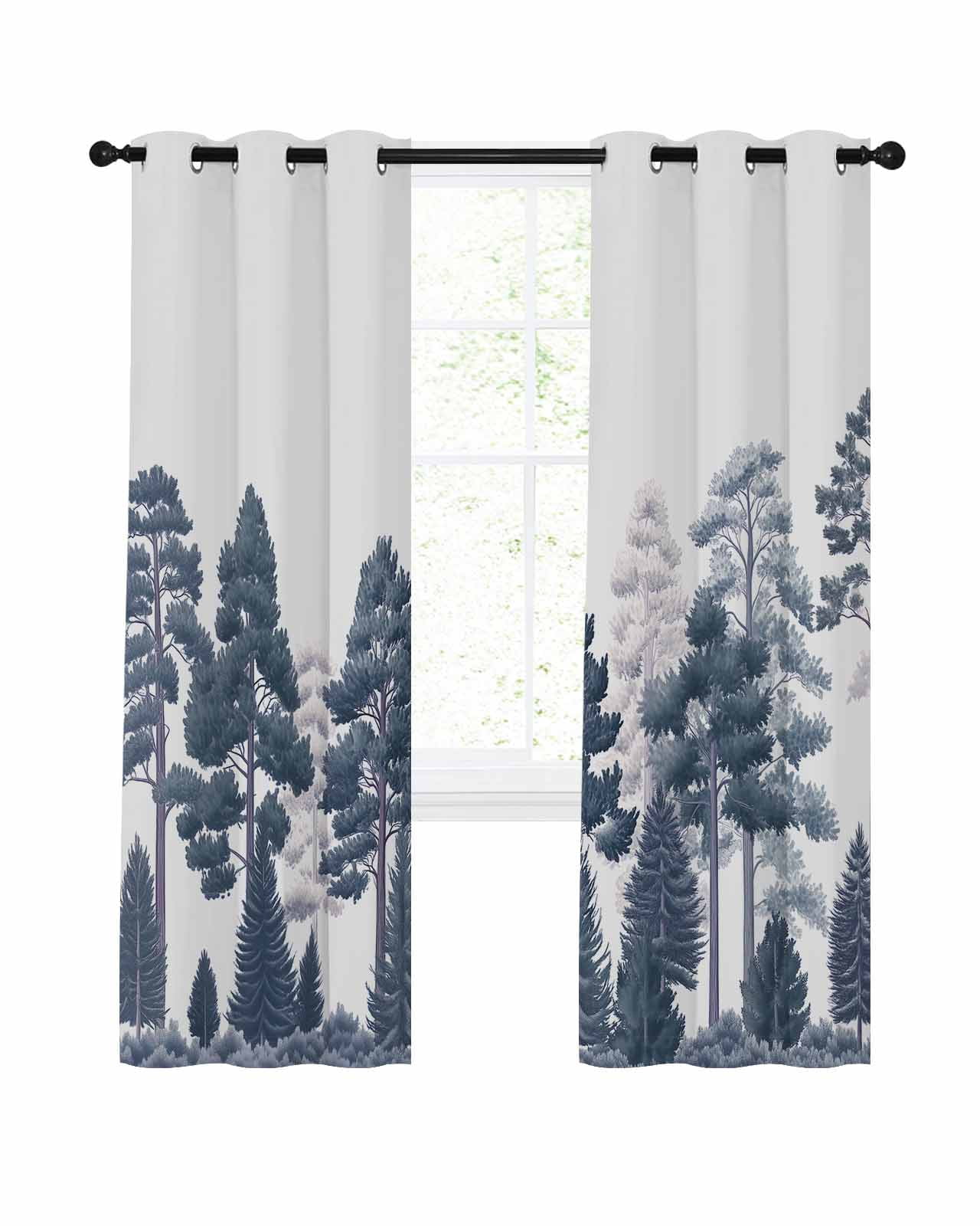 Blue Forests Tree Blackout Curtains 54 Inches Long for Bedroom, Pine ...