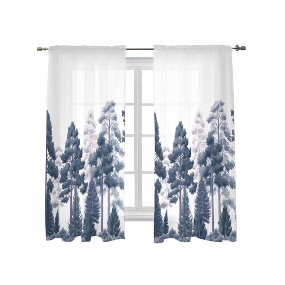 Blue Forests Tree Curtains 63 Inch Length, Sheer Curtains for Bedroom ...