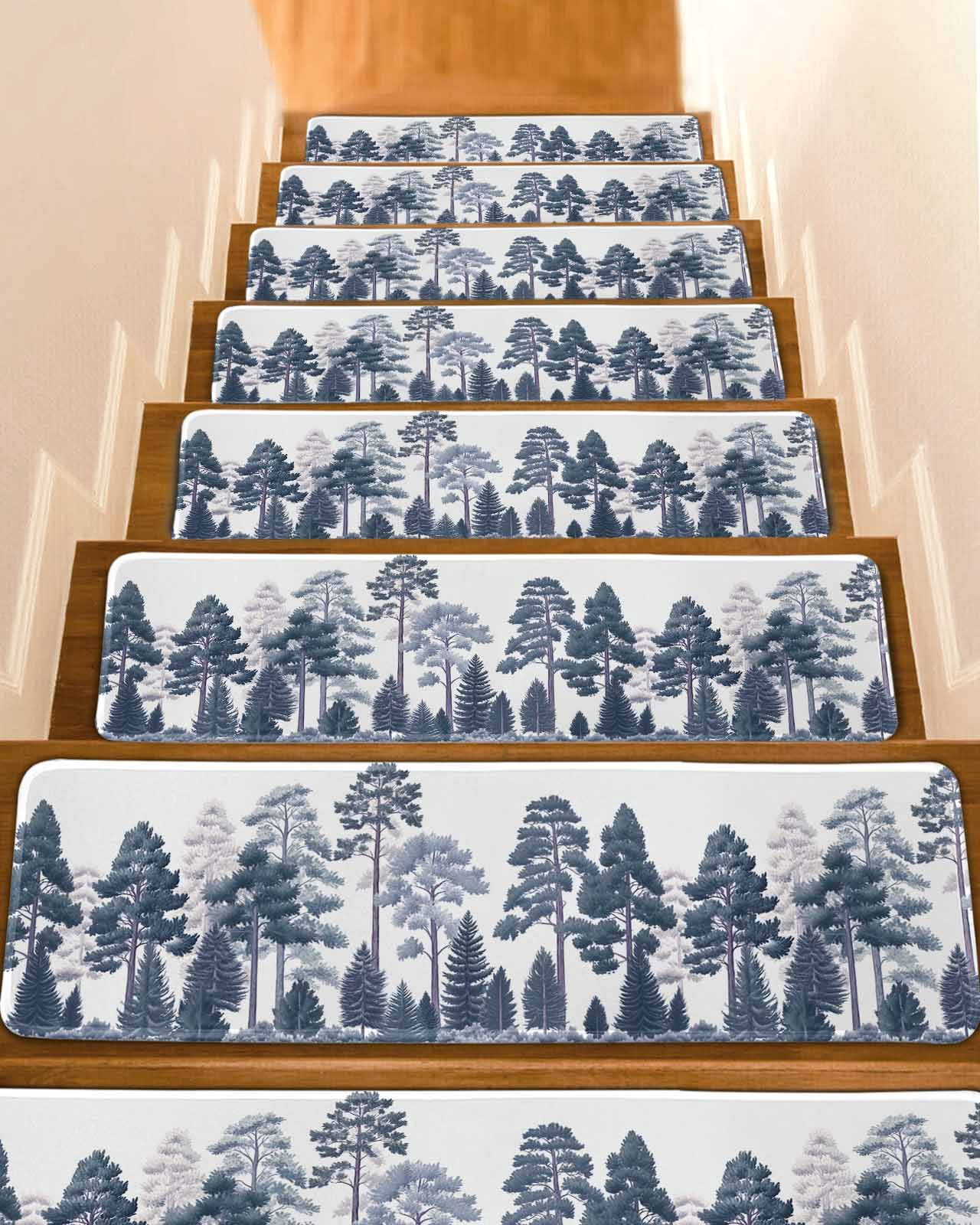 Blue Forests Tree Stair Treads for Wooden Steps Indoor Runner Rug ...