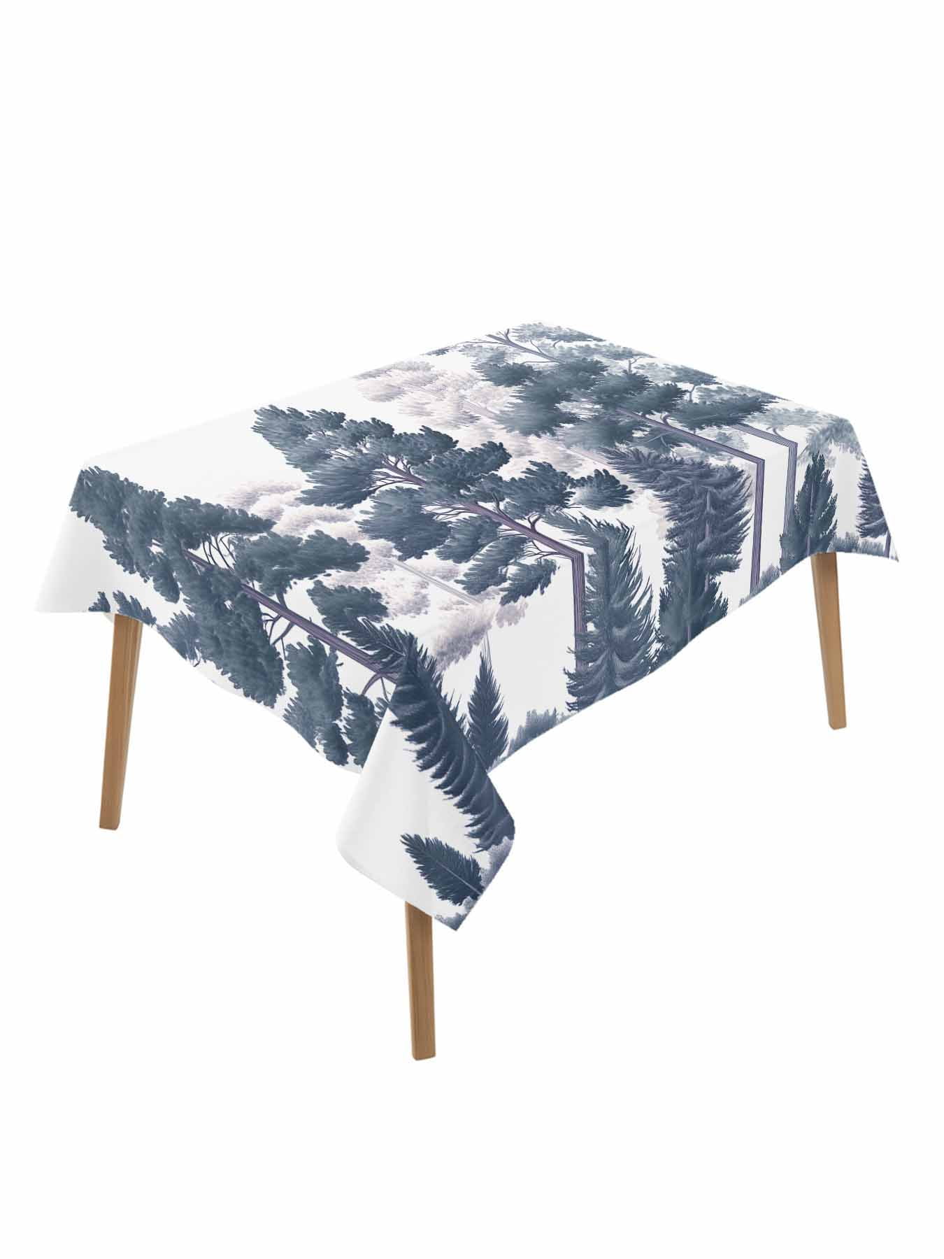 Blue Forests Tree Table Cloth, Pine Maple Trees Nature Pure Color ...