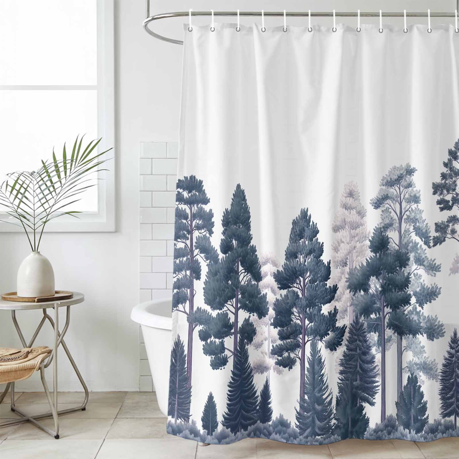 Blue Forests Tree Waterproof Fabric Shower Curtain,Pine Maple Trees ...