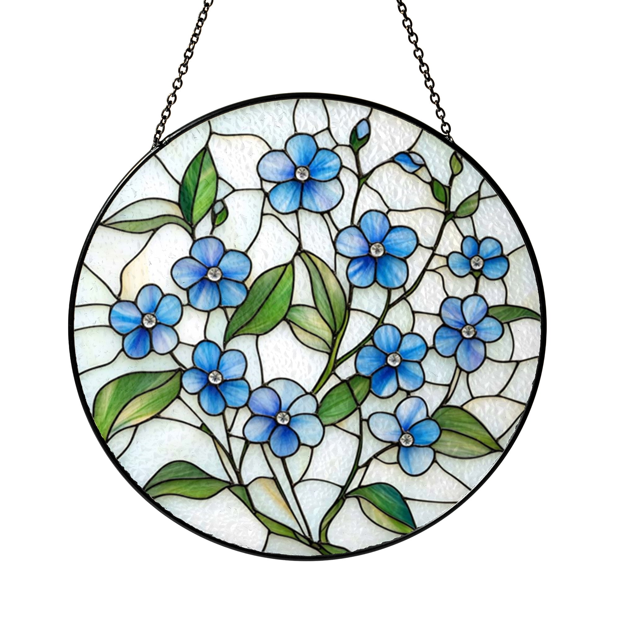 Blue Forget Me Not Floral Stained Glass Suncatcher Window Hanging ...