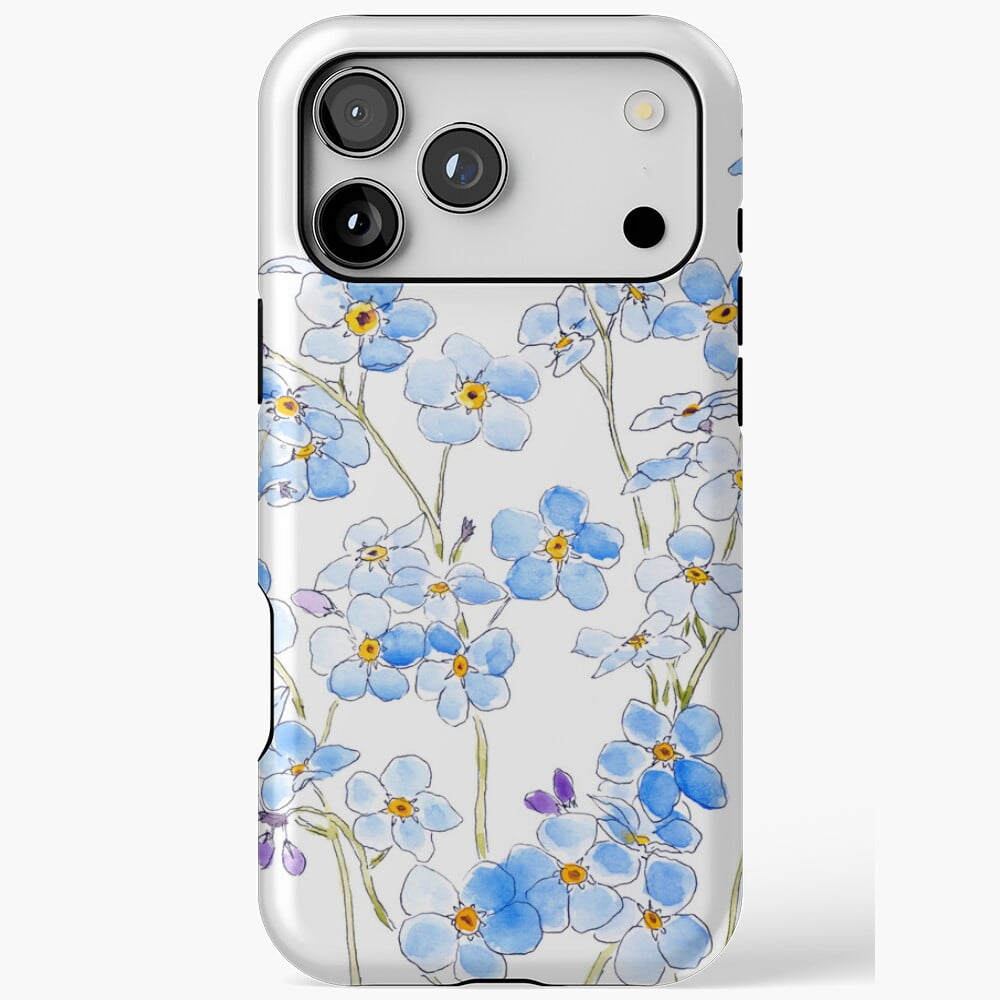 Blue Forget Me Not Ink Watercolor Phone Cover for iPhone 11 12 13 14 15 ...
