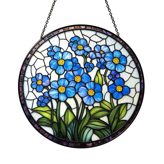 Blue Forget Me Not Stained Glass Style Suncatcher, Floral Window ...