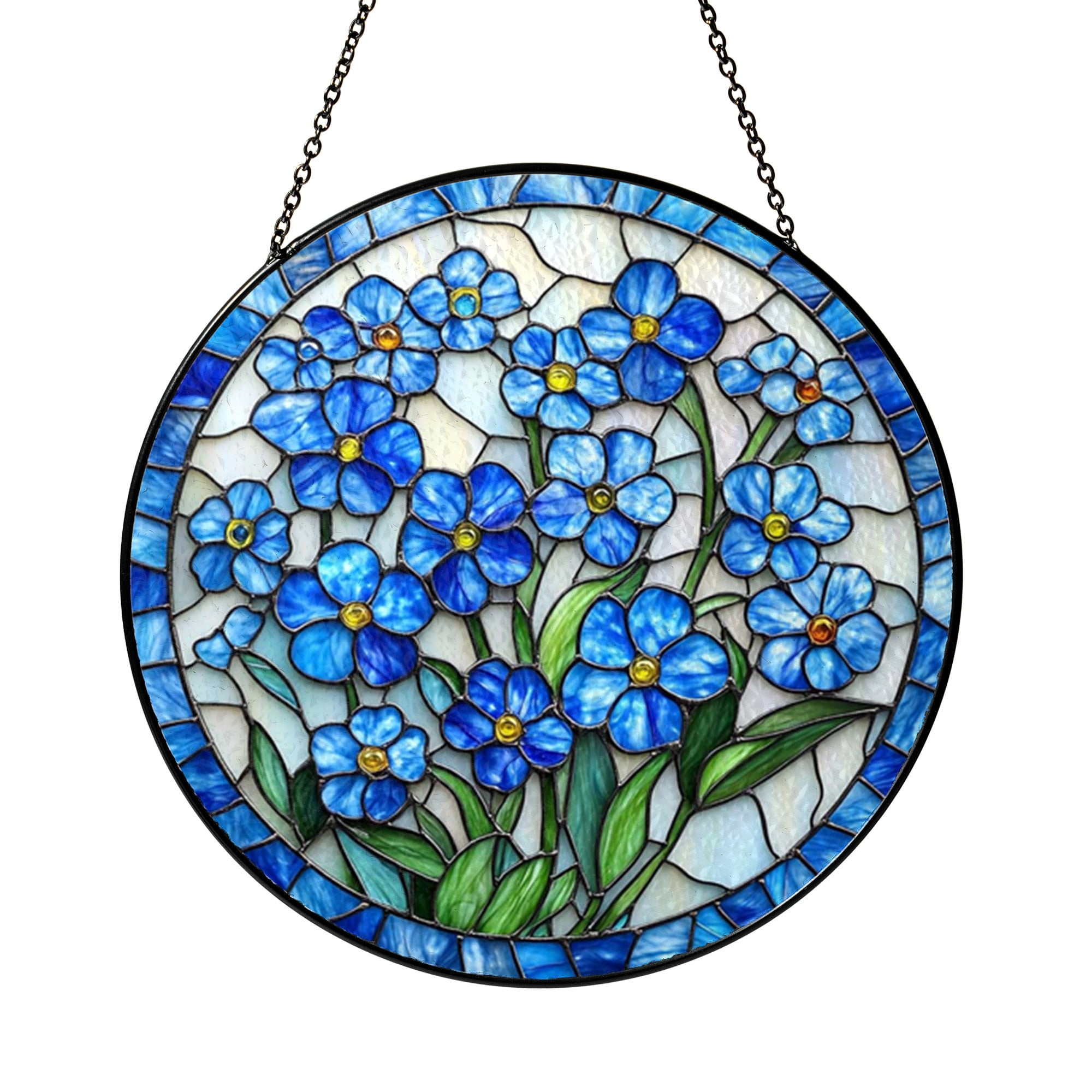 Blue Forget Me Not Stained Glass Suncatcher, Decorative Window Hanging ...