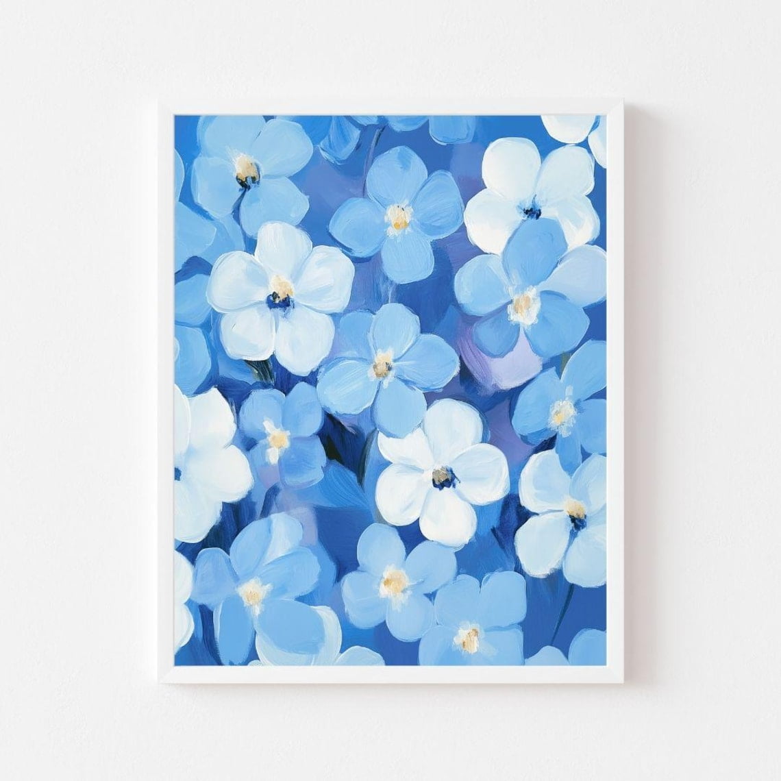 Blue Forget Me Nots Wall Art Print Close Up Hydrangea Petals Painting ...