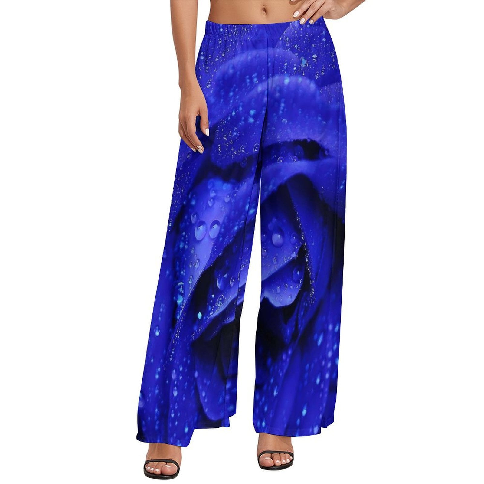 Blue Fower Print Straight Pants Cherry Blossom Modern Wide Pants Female ...