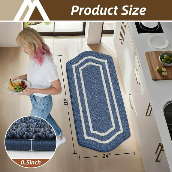 Blue Frame 24"x48" Super Absorbent Kitchen Mat - Non-Skid Washable ...