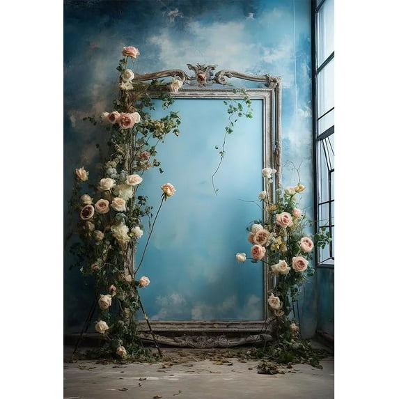 Blue Frame Curtain Flowers Adult Birthday Wedding Maternity Portrait r ...