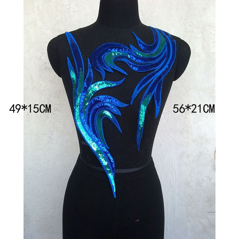 Blue Frence Fabric Lace Trimmings Sequins Patches Designs Appliques For ...