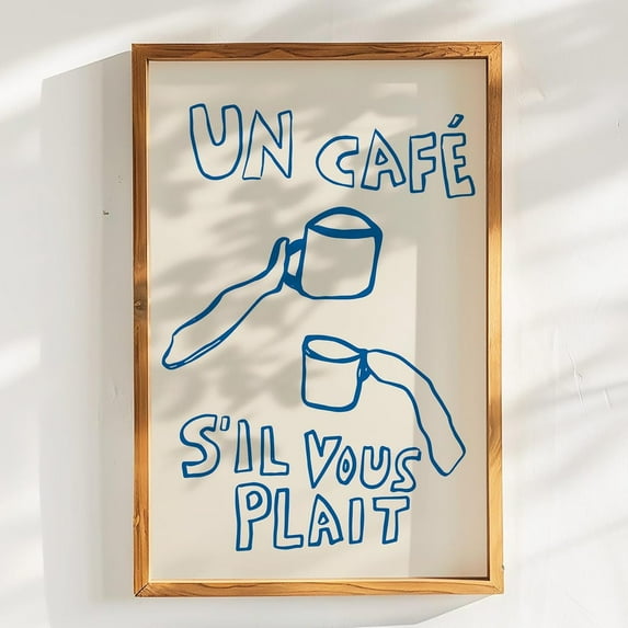 Blue French Coffee Print Wall Art: Quirky Kitchen Print UNFRAMED PAPER ...