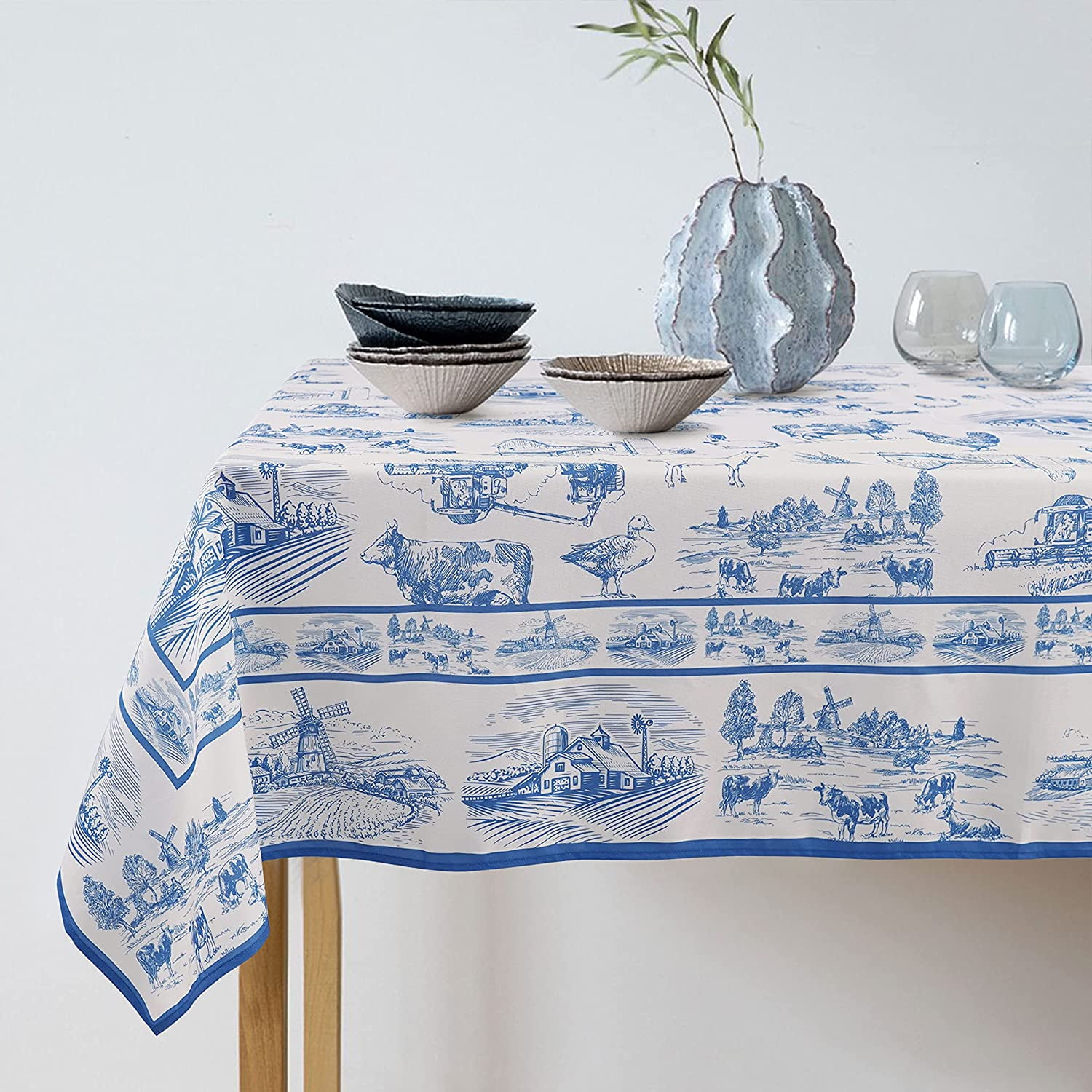 Blue French Country Tablecloth, Rustic Vintage Table Cloth 60 x 102 for ...