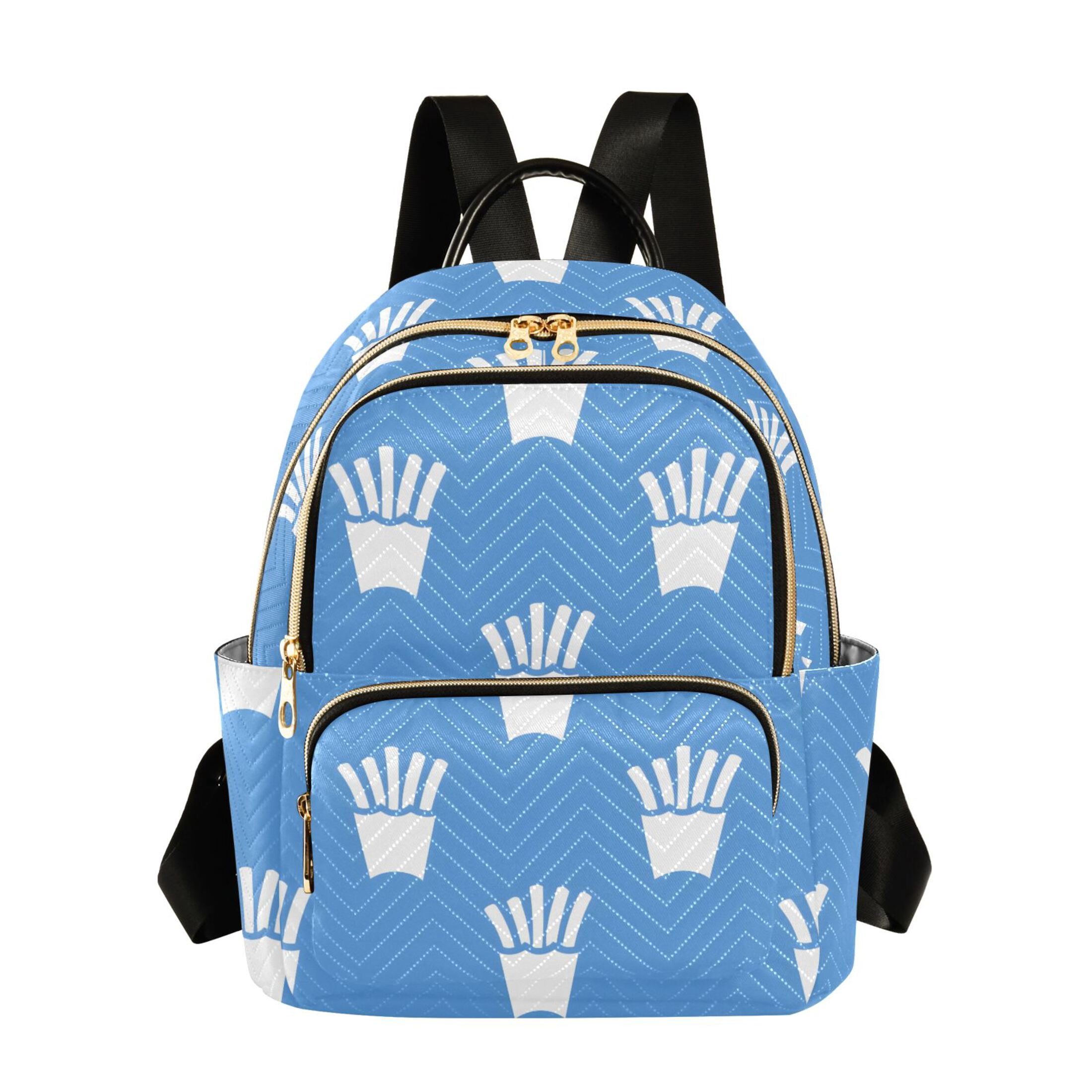 Blue French Fries Pattern Fashion Backpack Quilted Lightweight Women ...