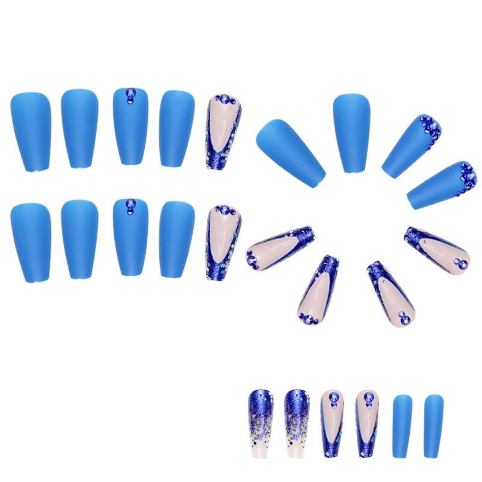 Blue French Wearable Nails Wearable on Nails Full Cover Nail Tips Art ...