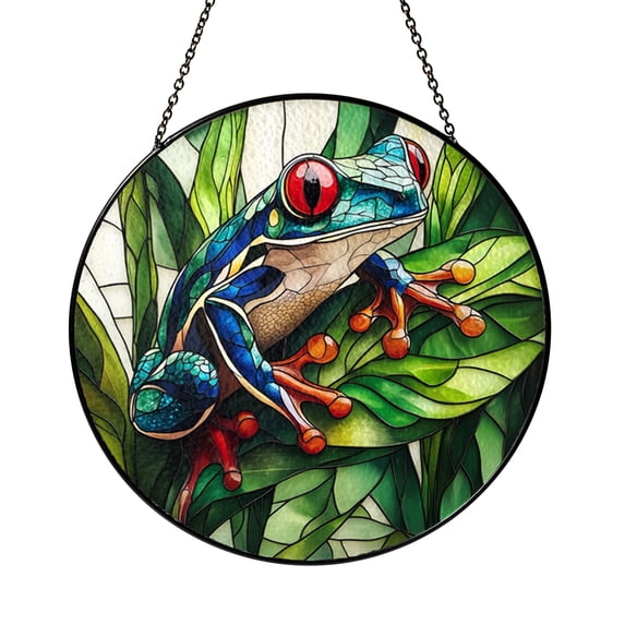 Blue Frog Stained Glass Style Window Hanging, Vibrant Tropical ...