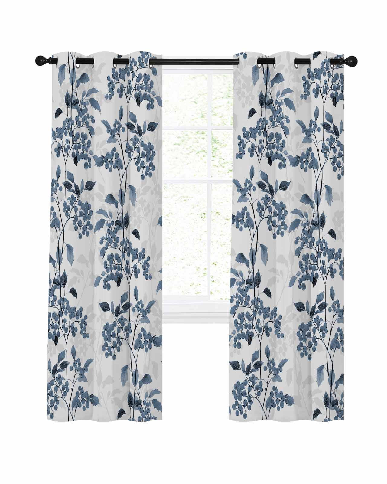 Blue Fruit Blackout Curtains, Light Blocking Print Window Curtains ...