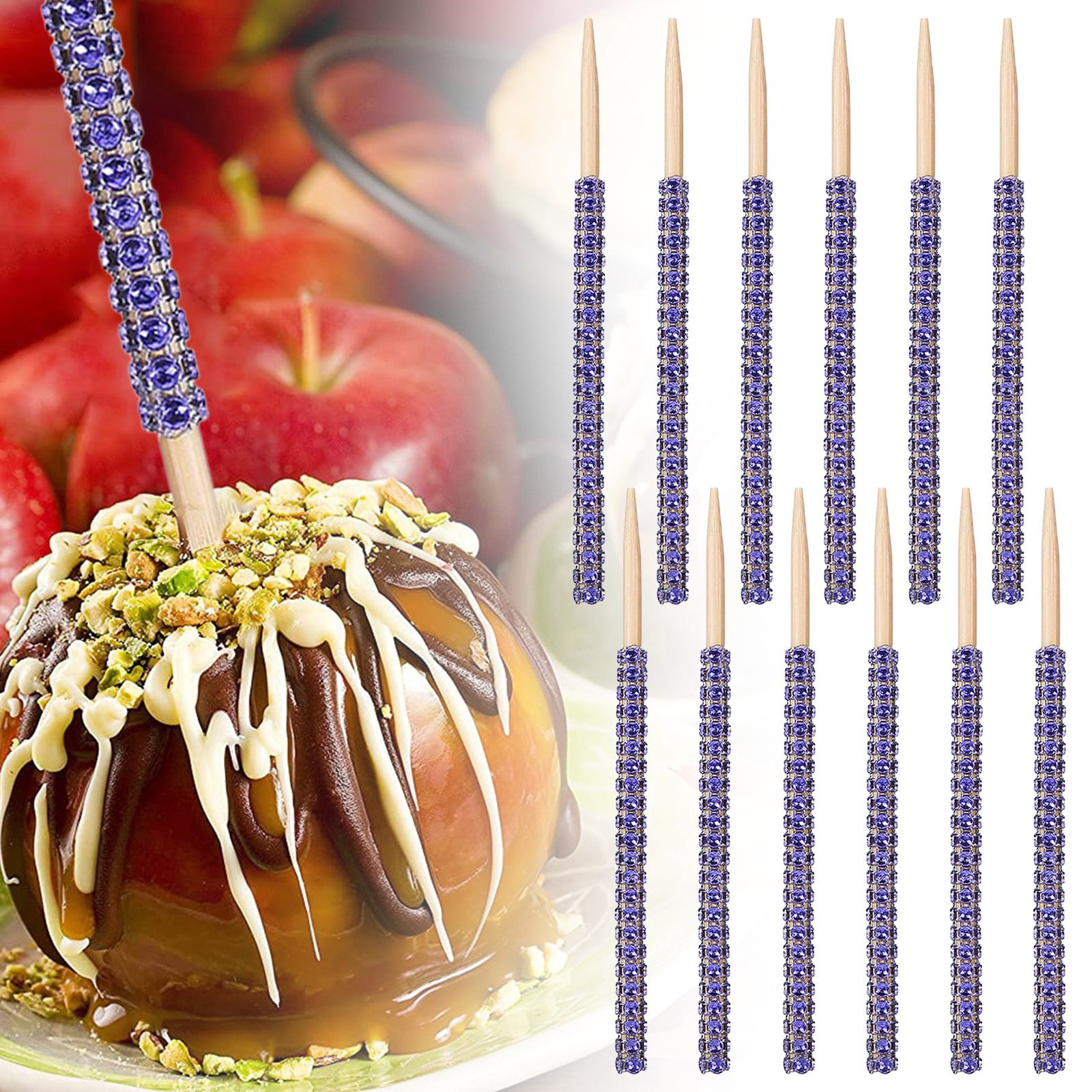 Blue Fruit Fork Drill Stick/ 12Pcs Caramel Sticks Mesh Wrapped Skewers ...
