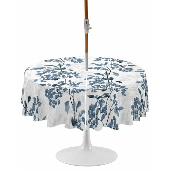 Blue Fruit Round Outdoor Tablecloth, Waterproof Table Cloth Cover with ...