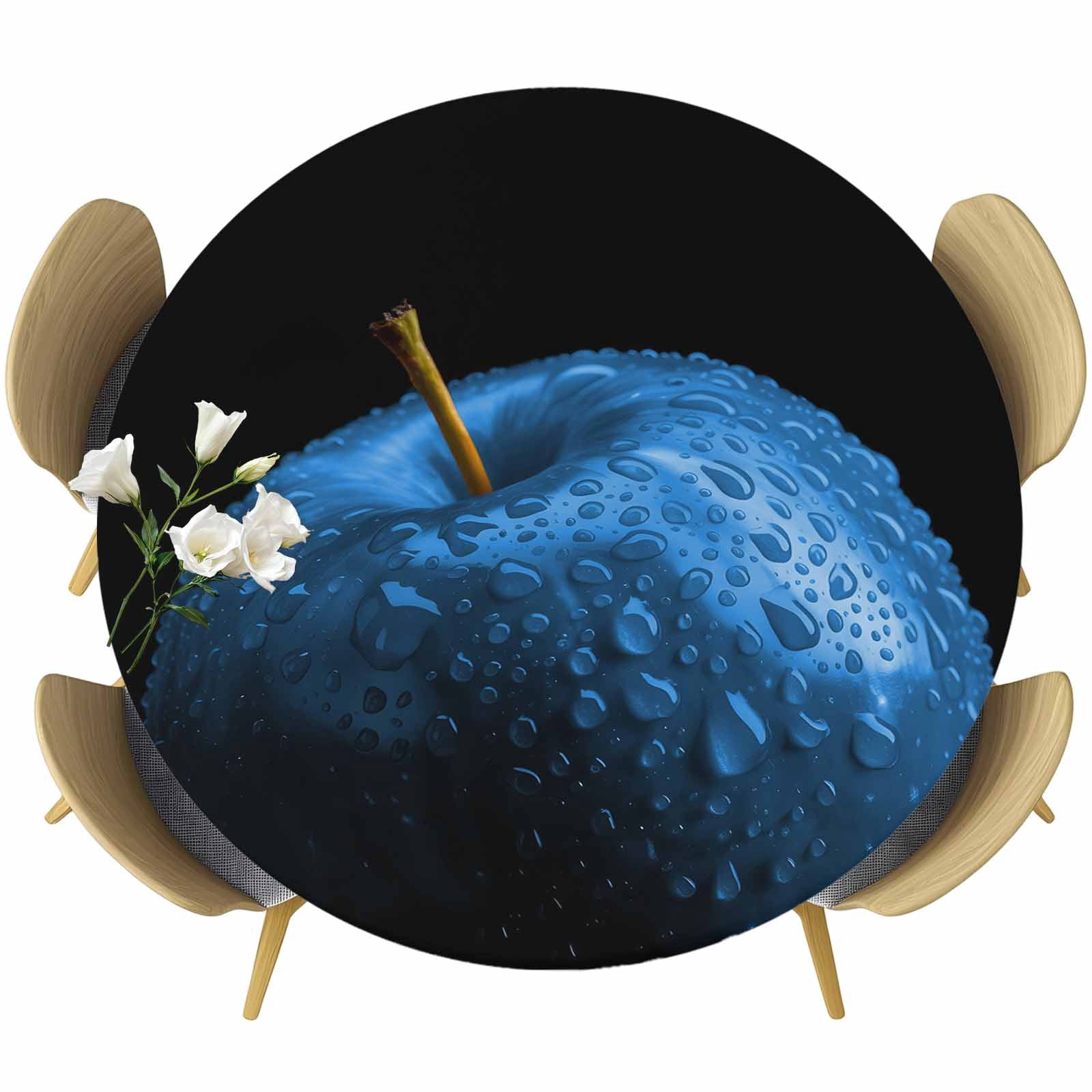 Blue Fruit Round Tablecloth, Fitted Table Cover with Elastic for 55"-60 ...