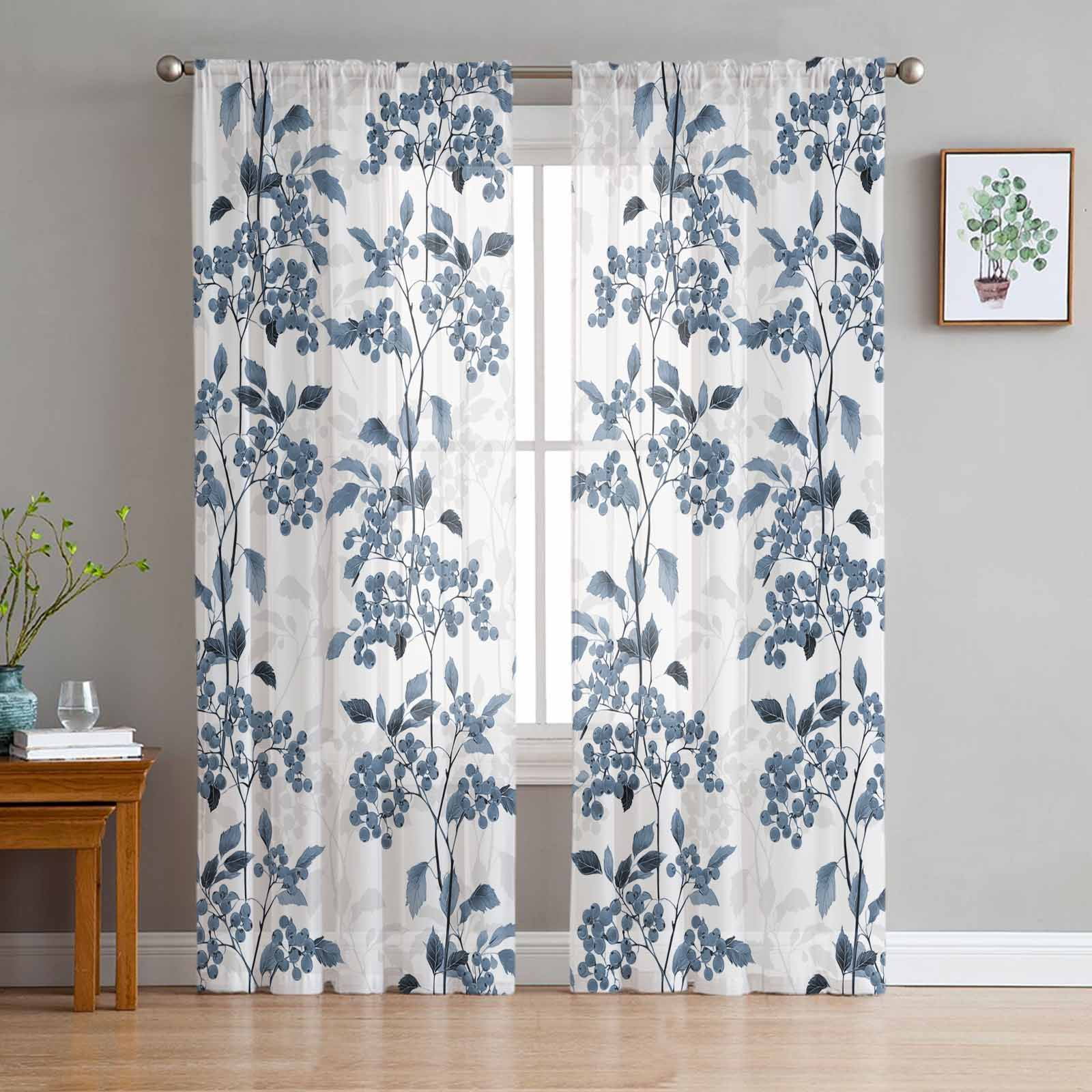 Blue Fruit Sheer Curtains 96 Inch Length 2 Panels Set for Living Room ...