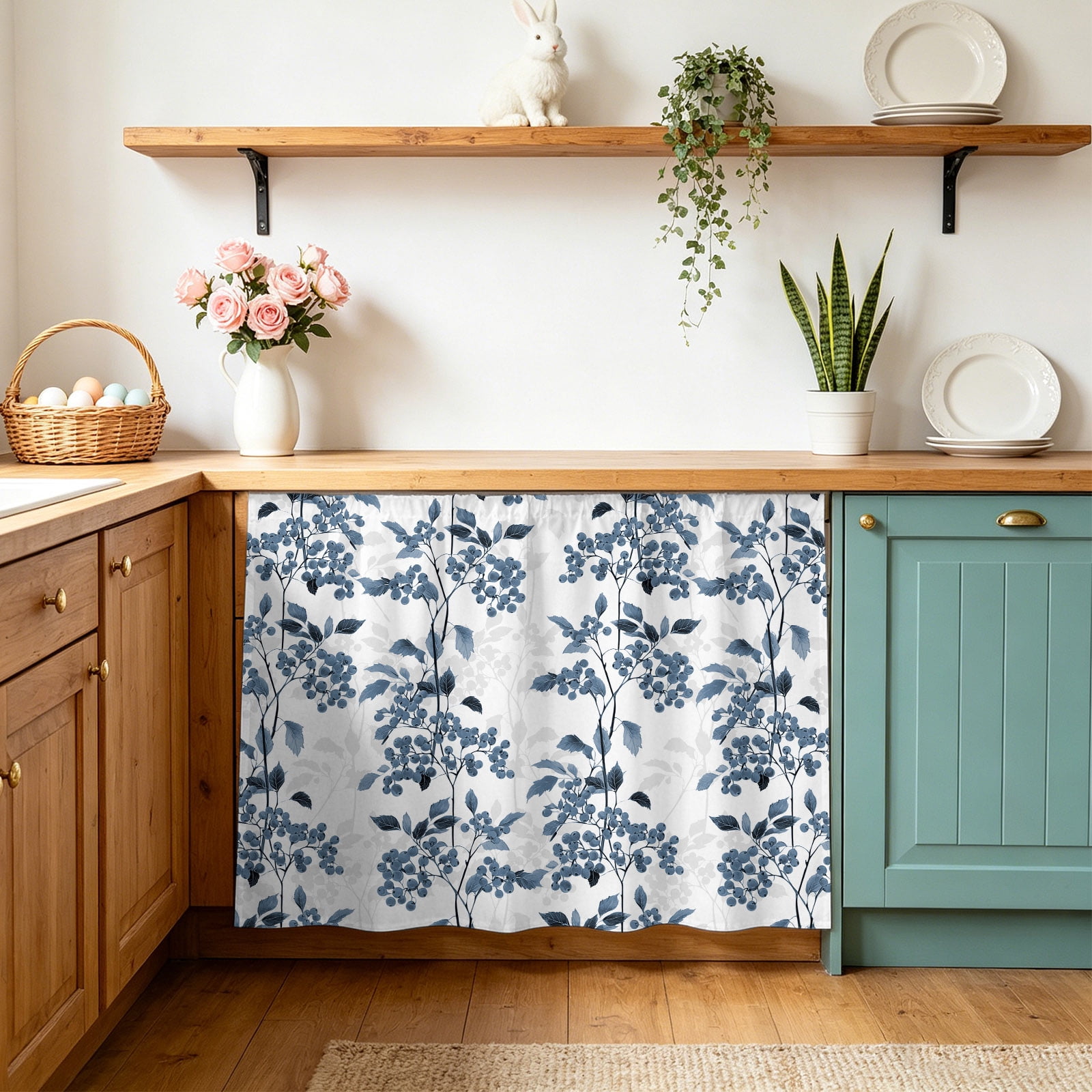 Blue Fruit Small Sink Skirt 10"Wx11"L,Dustproof Under Sink Curtain with ...