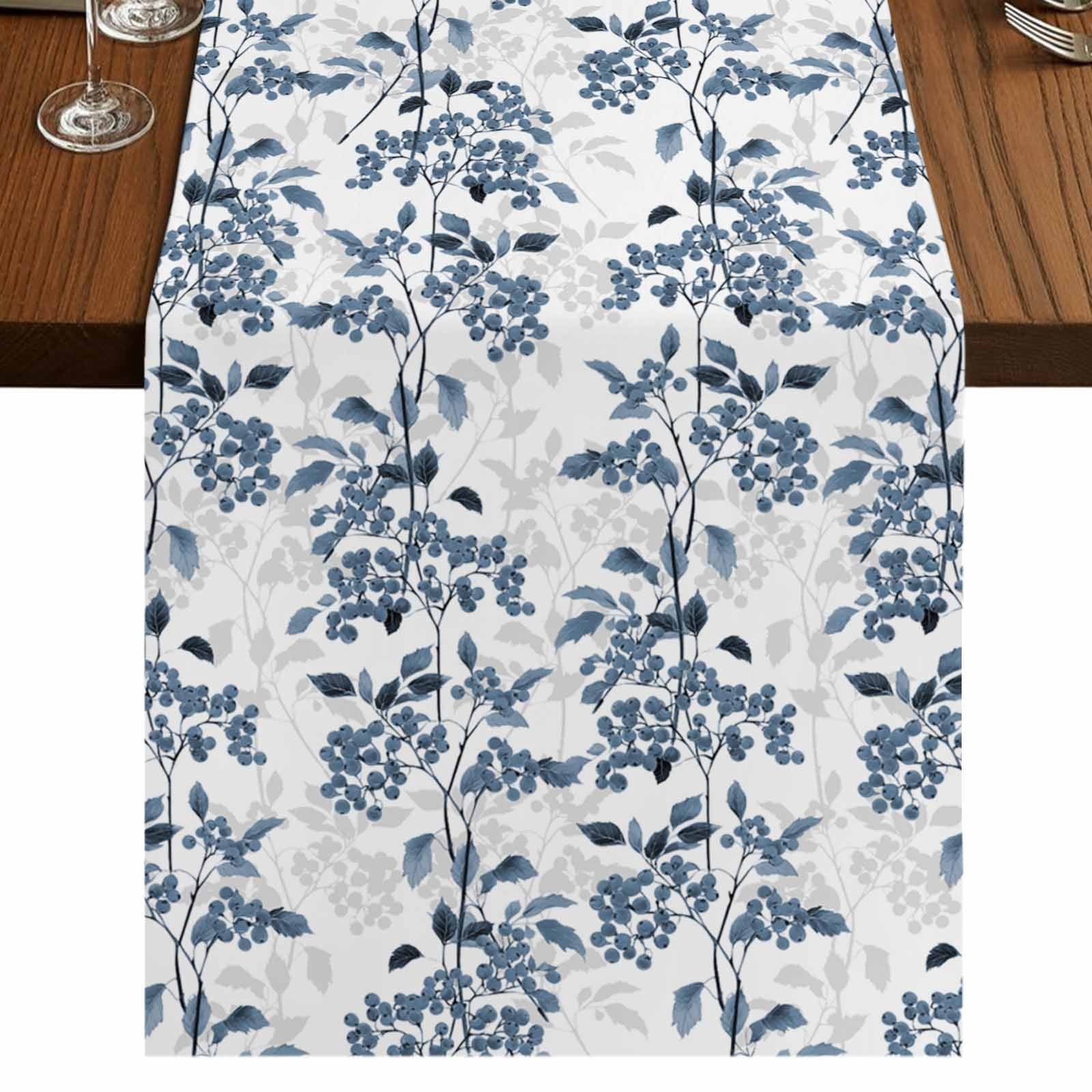 Blue Fruit Table Runner 72 Inches Long,Vintage Plant Nature Botanical ...