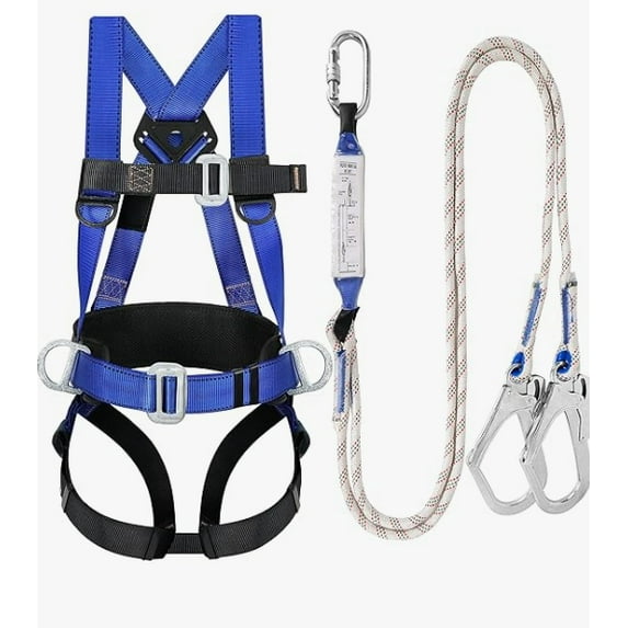 Blue Full Body Safety Harness Fall Protection Kit with Shock-Absorbing ...