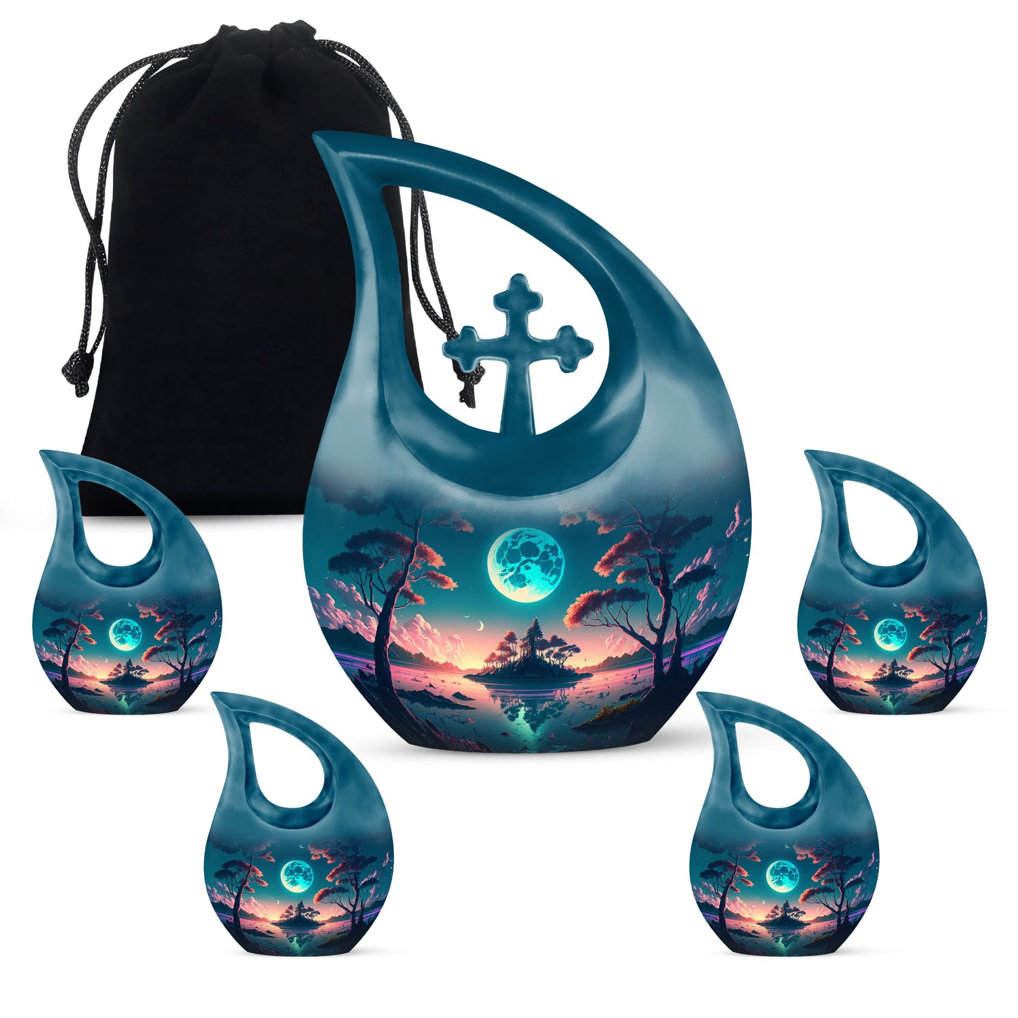 Blue Full Moon Urn - Urn For Ashes For Women - Burial Urns For Cremated ...
