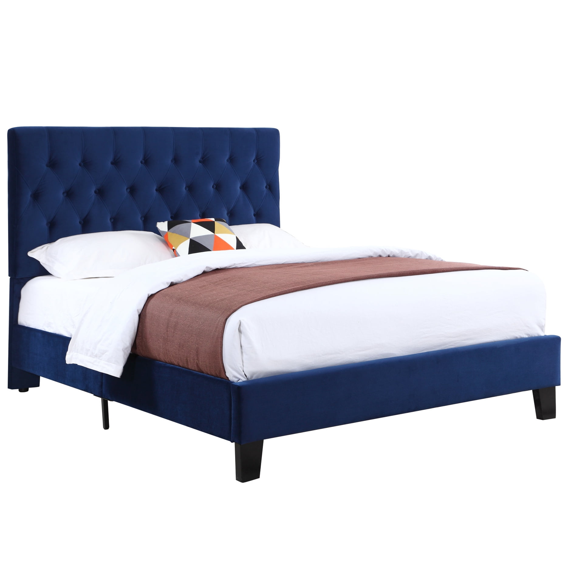 Blue Full Upholstered Tranquillized Bed - Transitional Navy Trait Piece ...