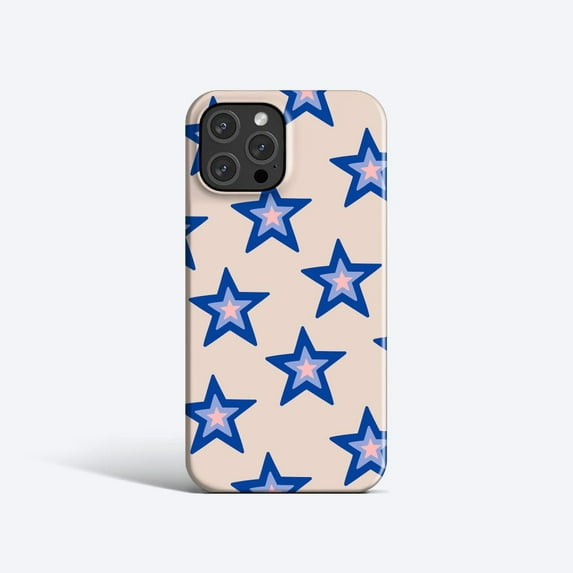 Blue Funky Stars Pattern Retro Aesthetic Art iPhone Case 17 16 15 14 13 ...