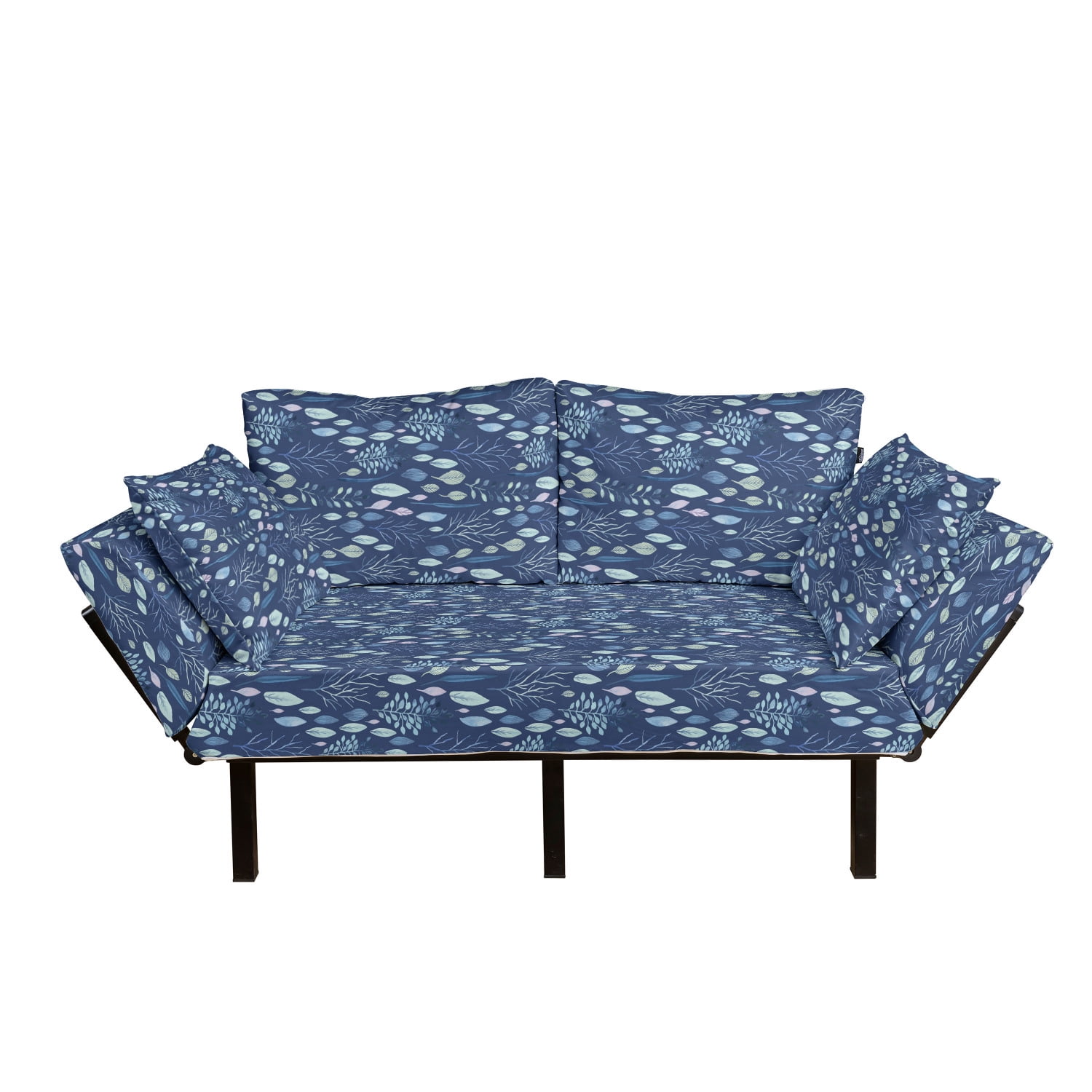 Blue Futon Couch, Watercolor Style Floral Elements Herbs and Leaves ...