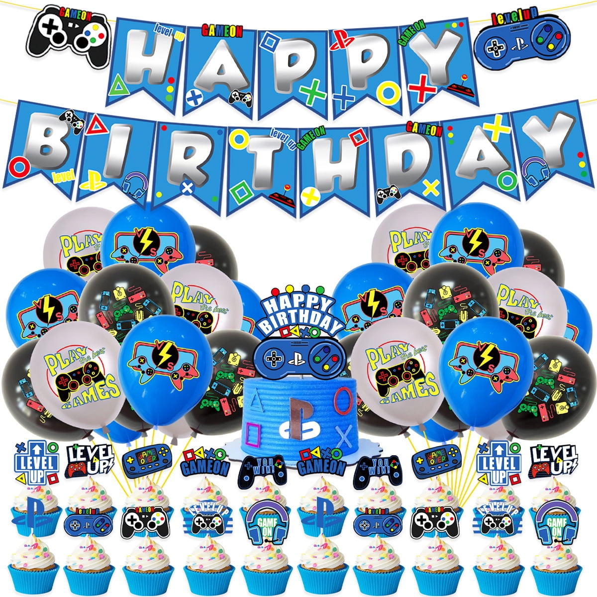 Blue GAME ON Game Theme Birthday Party Decoration, Video Game Gaming ...