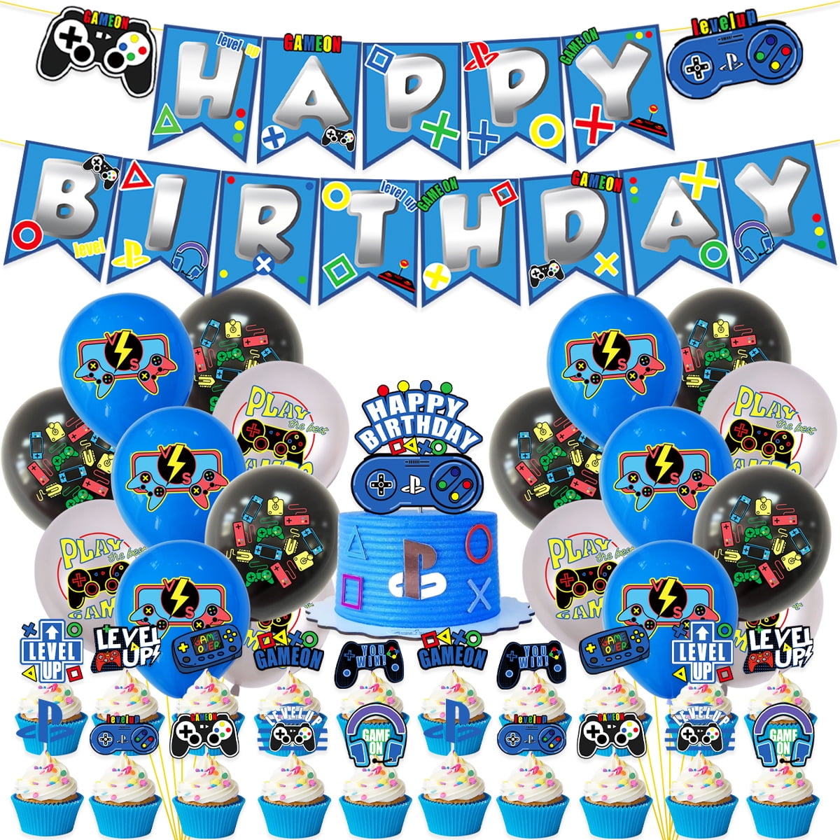 Blue GAME ON Game Theme Birthday Party Decoration, Video Game Gaming ...
