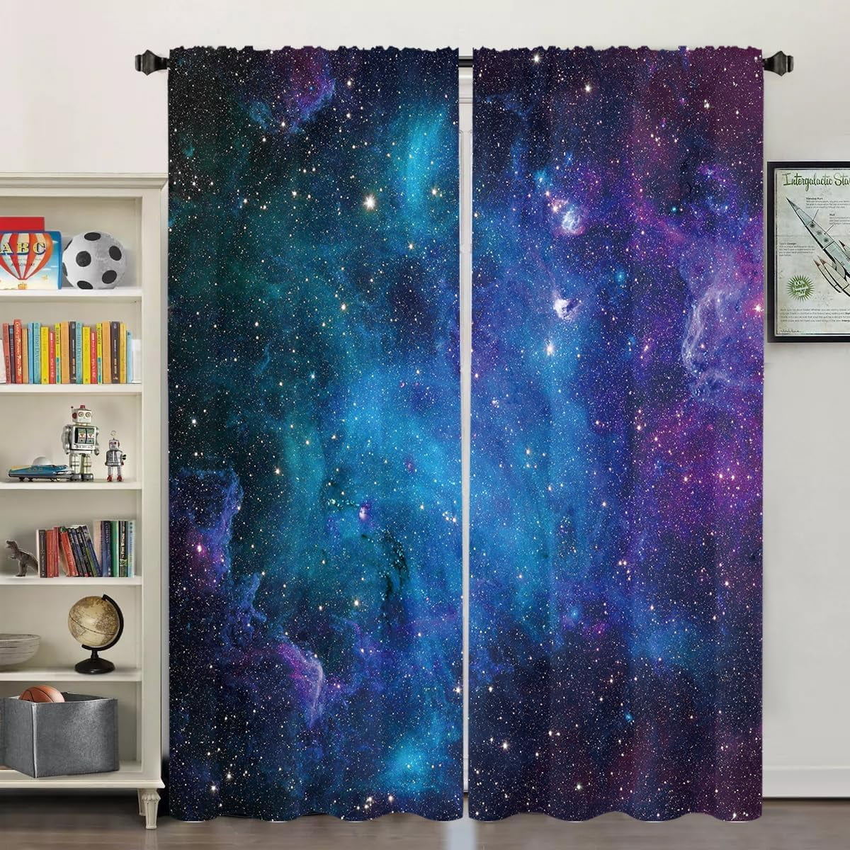 Blue Galaxy Curtains 2 Panels Rod Pocket Universe Planet Outer Space ...