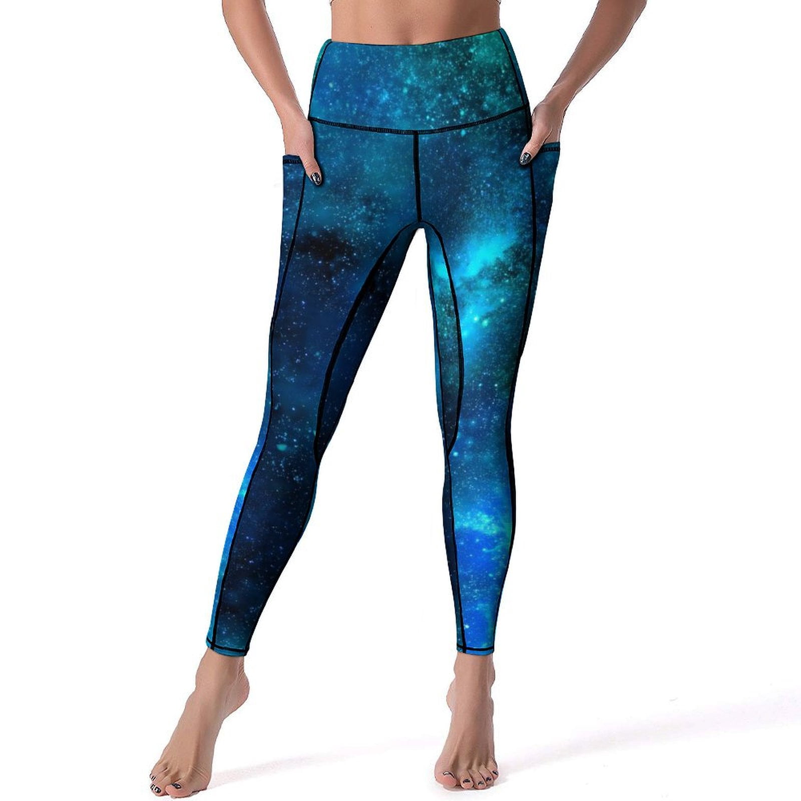 Blue Galaxy Print Leggings Sexy Space Stars High Waist Yoga Pants ...
